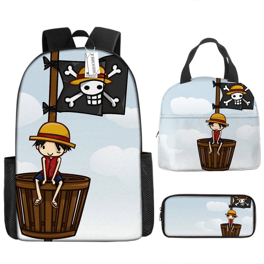 One-Piece Anime Backpacks Sets, Cartoon Laptop Backpack with Lunch Bag ...