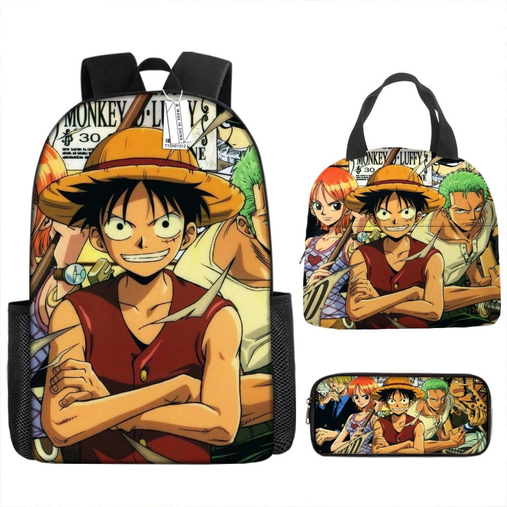 One-Piece Anime Backpacks Sets, Cartoon Laptop Backpack with Lunch Bag ...