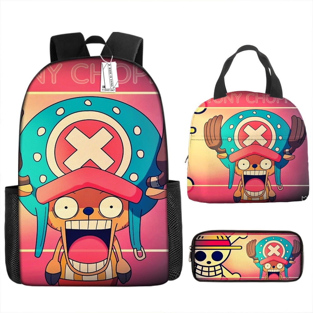 One-Piece Anime Backpacks Sets, Cartoon Laptop Backpack with Lunch Bag ...