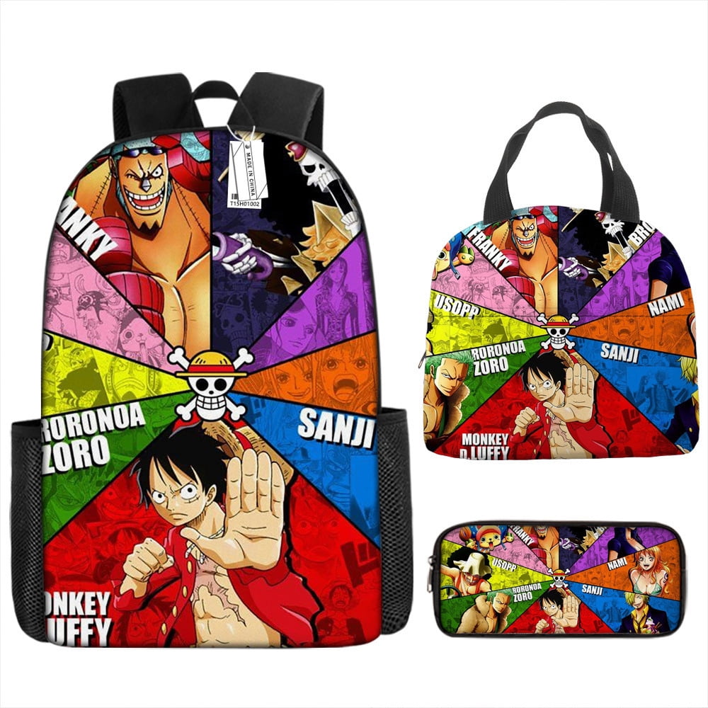 One-Piece Anime Backpacks Sets, Cartoon Laptop Backpack with Lunch Bag ...