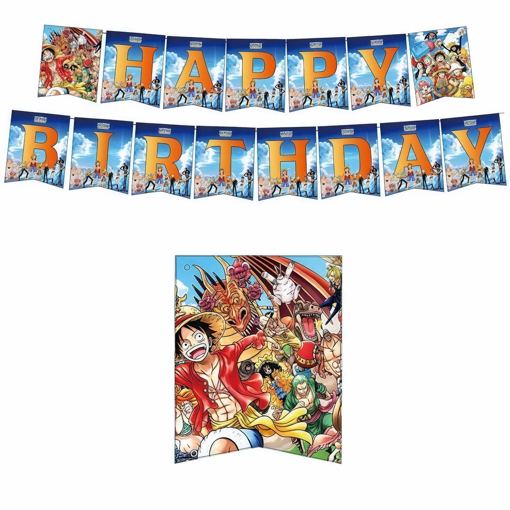 One Piece Anime Cartoon Birthday Party Decorations Banner - Waterproof ...