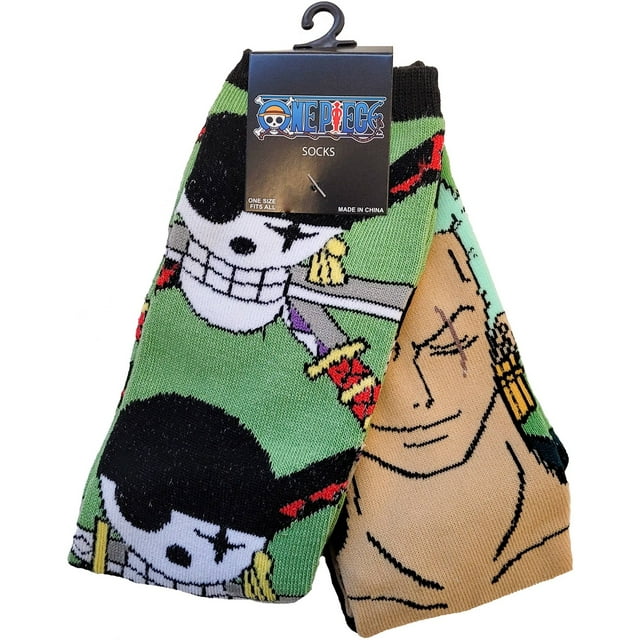 One Piece Anime Zoro and Skull 2-Pack Crew Socks for Men and Women ...