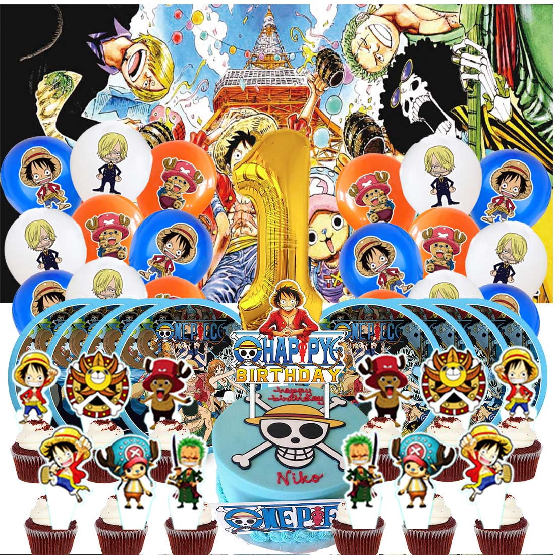One Piece Balloons Party Supplies 1st Decor Tableware Birthday Cake ...