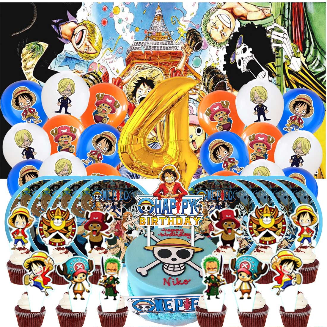 One Piece Balloons Party Supplies 4th Decor Tableware Birthday Cake ...