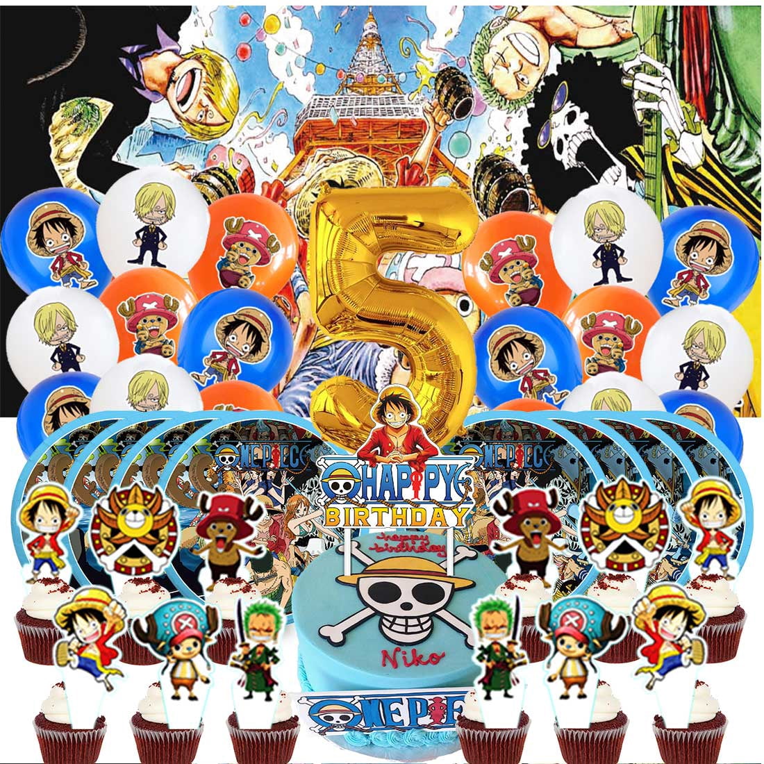 One Piece Balloons Party Supplies 5th Decor Tableware Birthday Cake ...