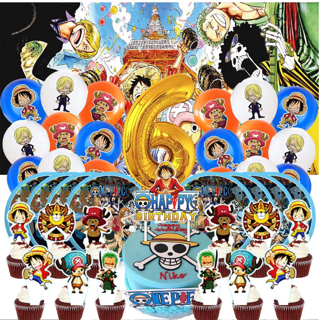 One Piece Balloons Party Supplies 6th Decor Tableware Birthday Cake ...
