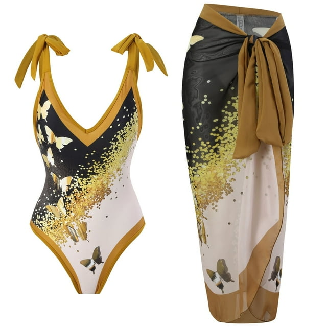 One Piece Bathing Suit With Cover Wrapped Skirt Set Conservative Hot
