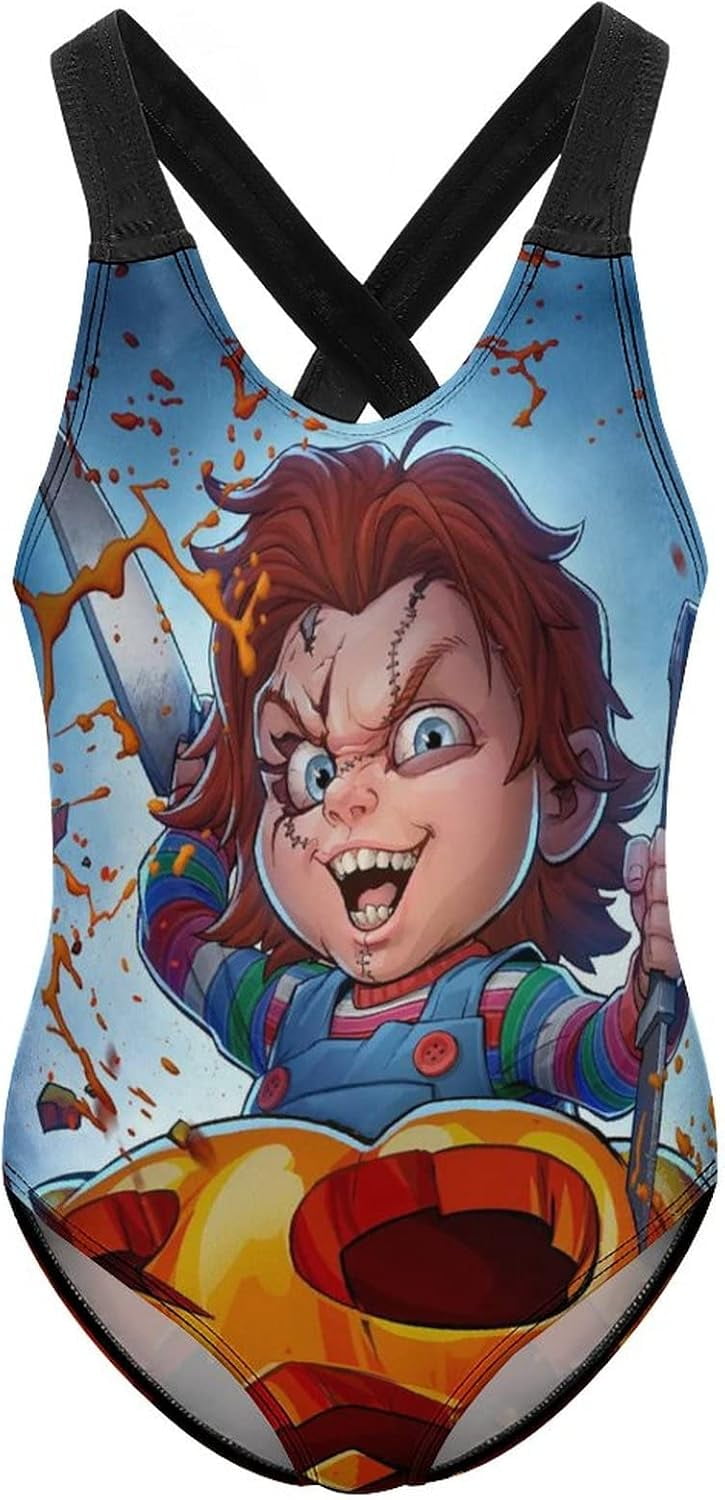 One Piece Bikini Swimsuits Chucky for Girl's Retro Low Back Bathing ...