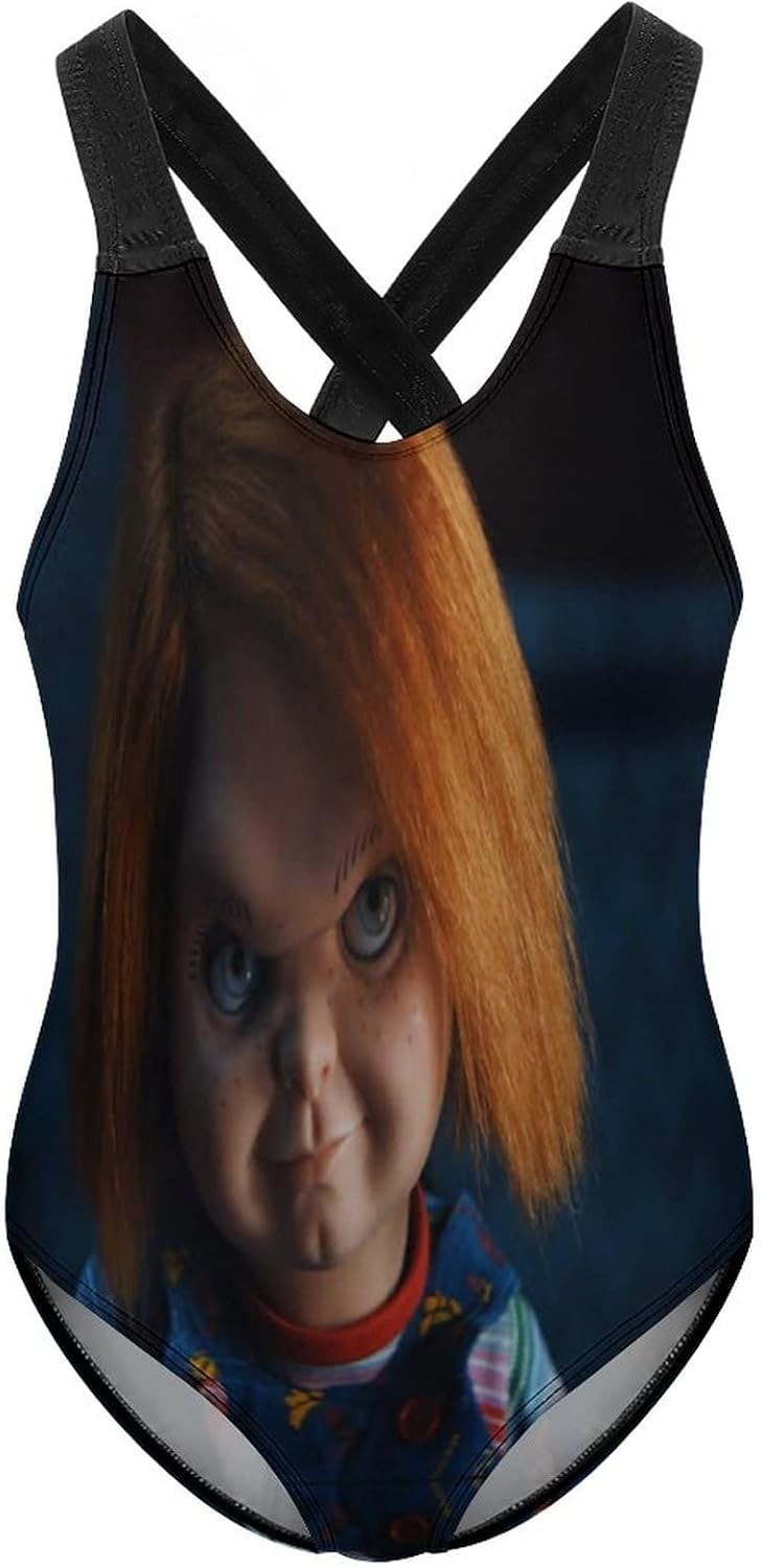 One Piece Bikini Swimsuits Chucky for Girl's Retro Low Back Bathing Suits for Teens 8-10Y（130cm ...