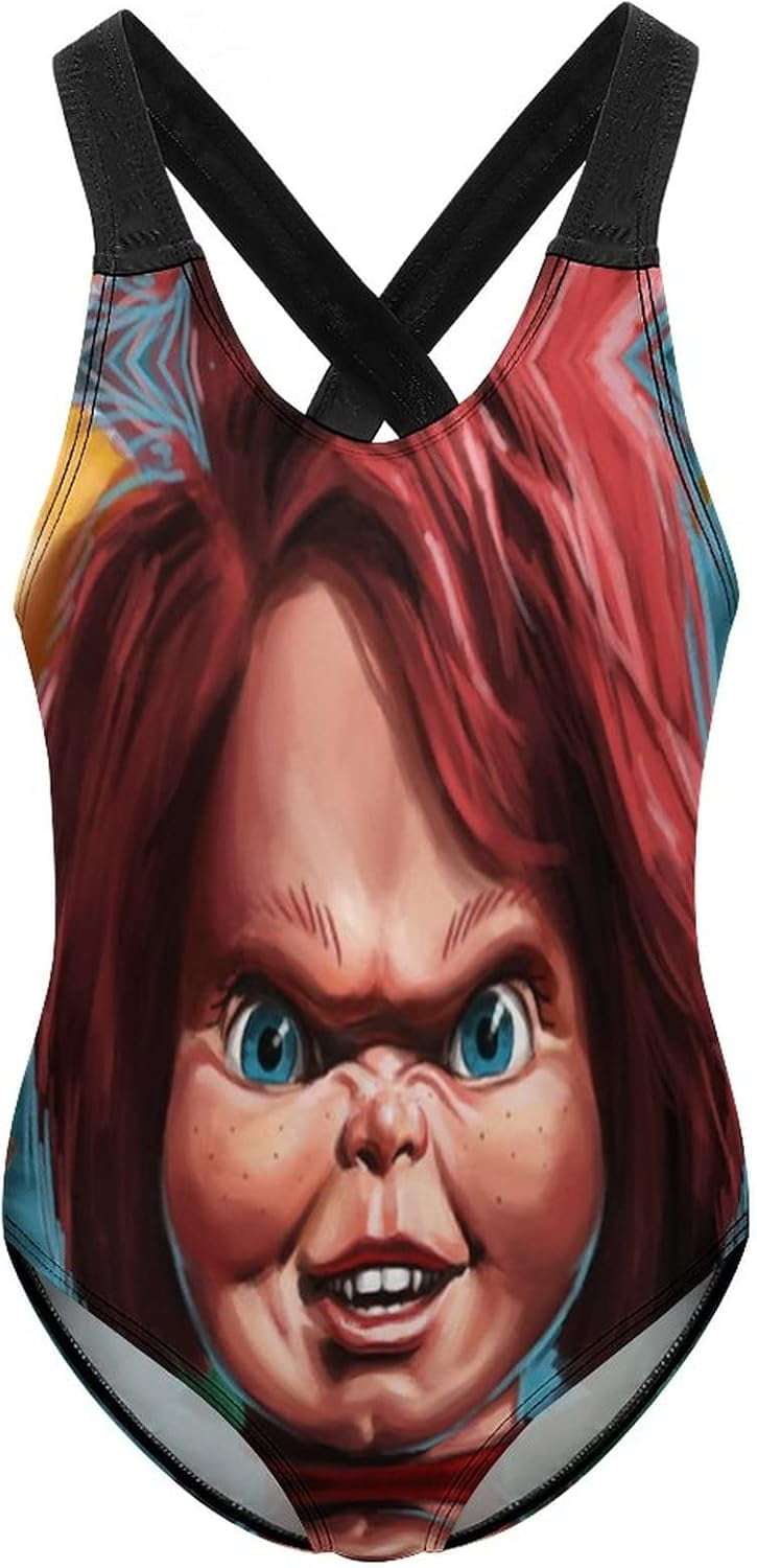 One Piece Bikini Swimsuits Chucky for Girl's Retro Low Back Bathing ...