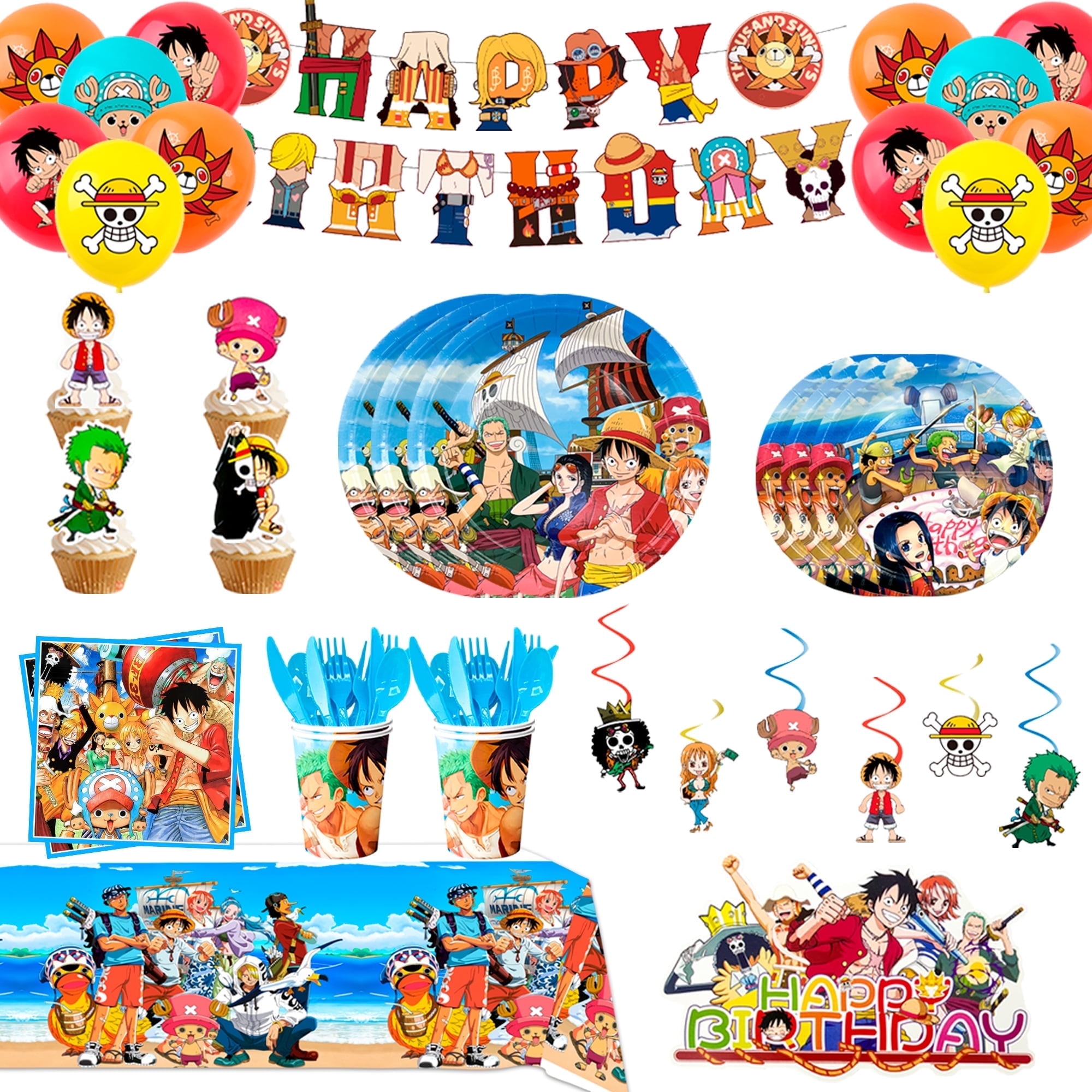 One Piece Birthday Party Supplies, 117pcs One Piece Party Decorations ...
