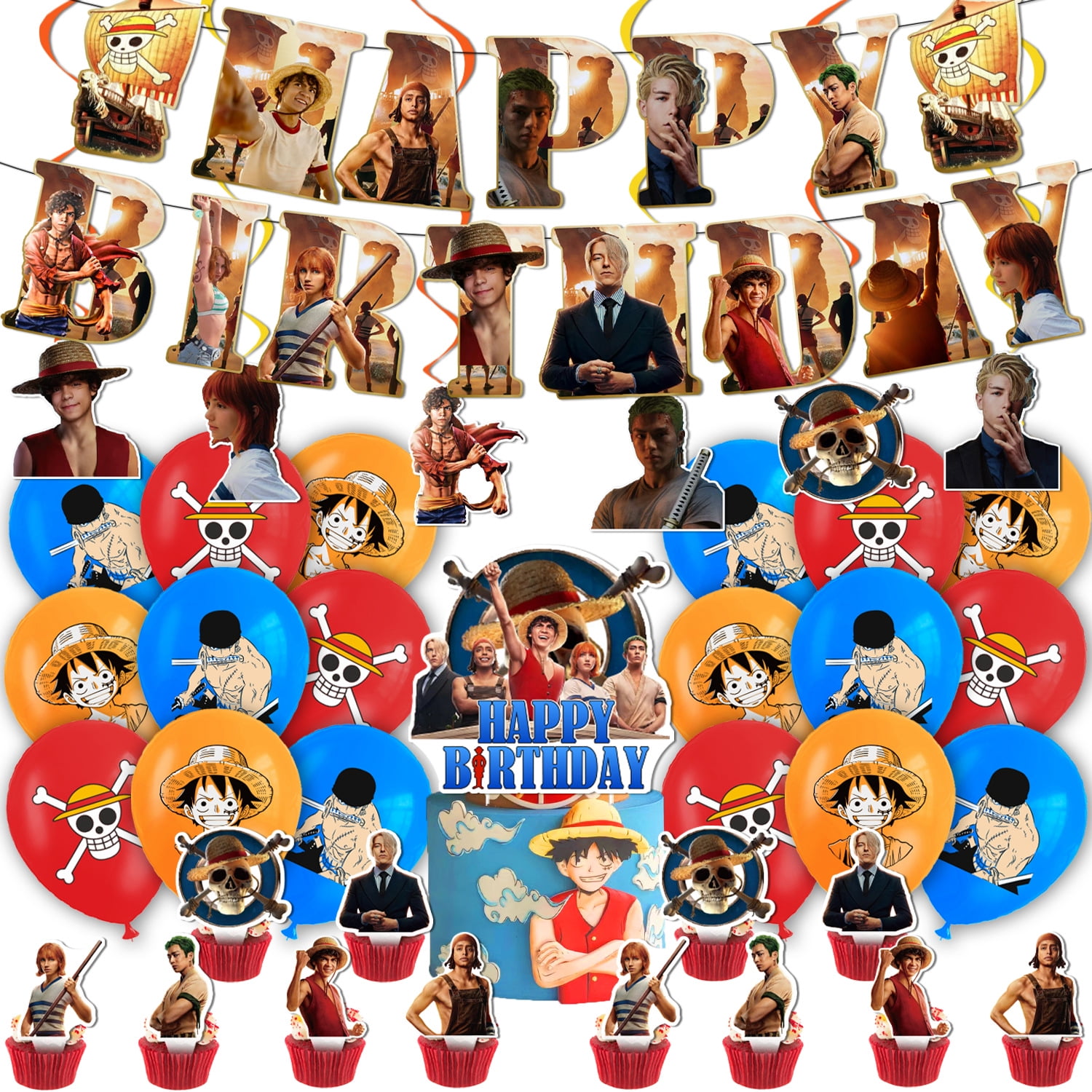 One Piece Birthday Party Supplies,Cartoons Theme Party Decoration Set ...