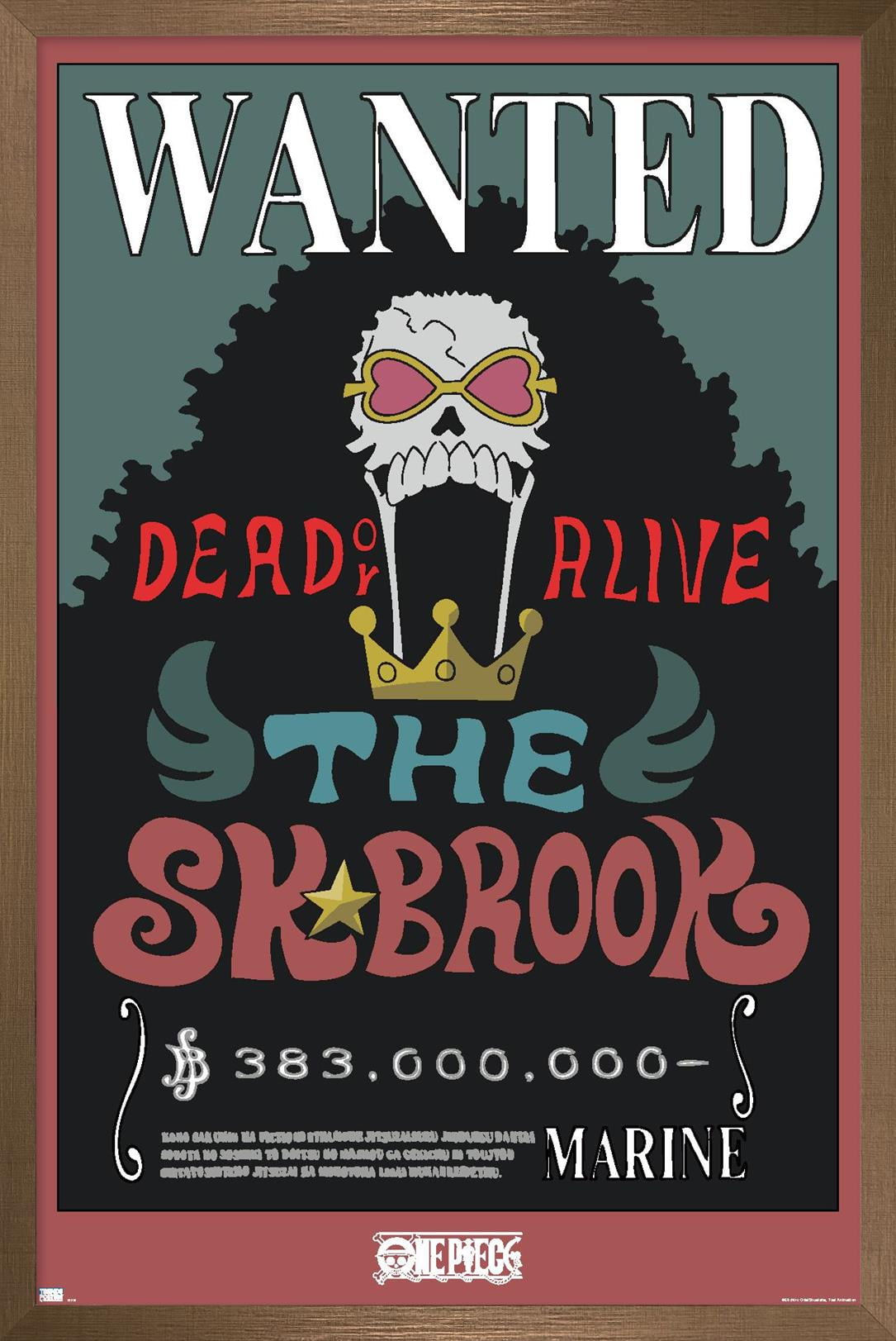 One Piece - Brook Wanted Poster Wall Poster, 14.725" x 22.375" Framed ...