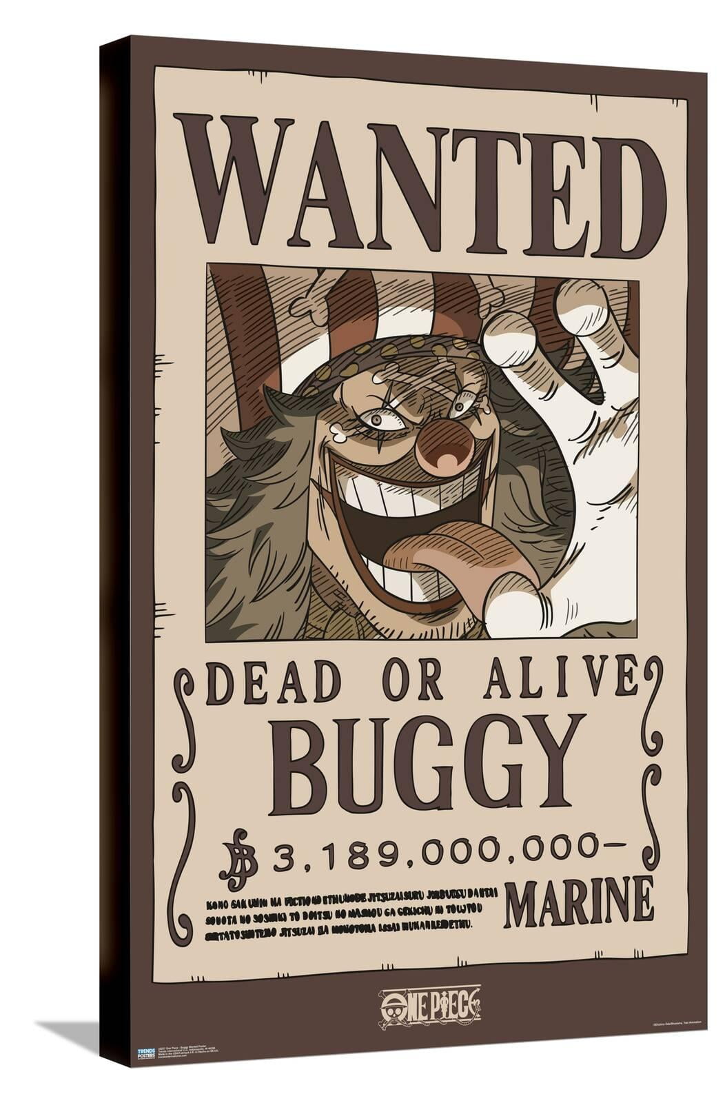 One Piece - Buggy Wanted Poster Canvas Wall Poster, 14.725" x 22.375 ...