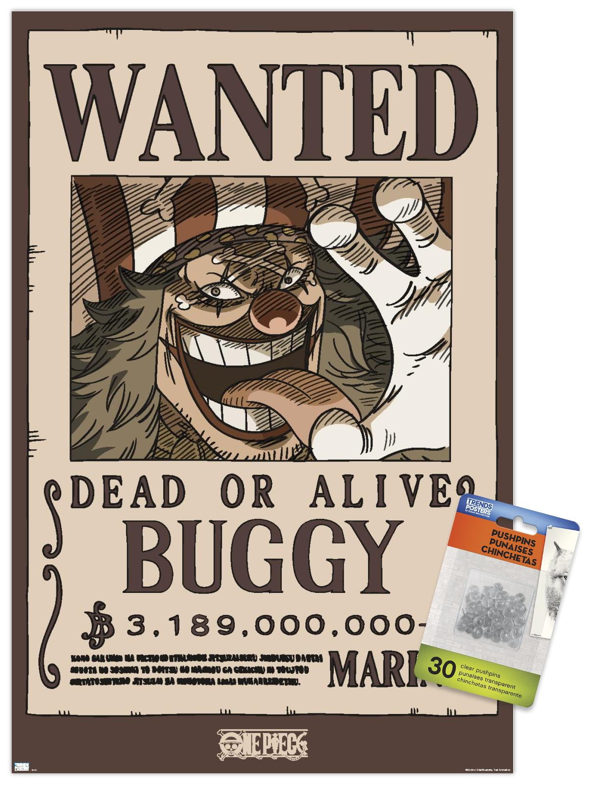 One Piece - Buggy Wanted Poster Wall Poster with Push Pins, 14.725" x ...