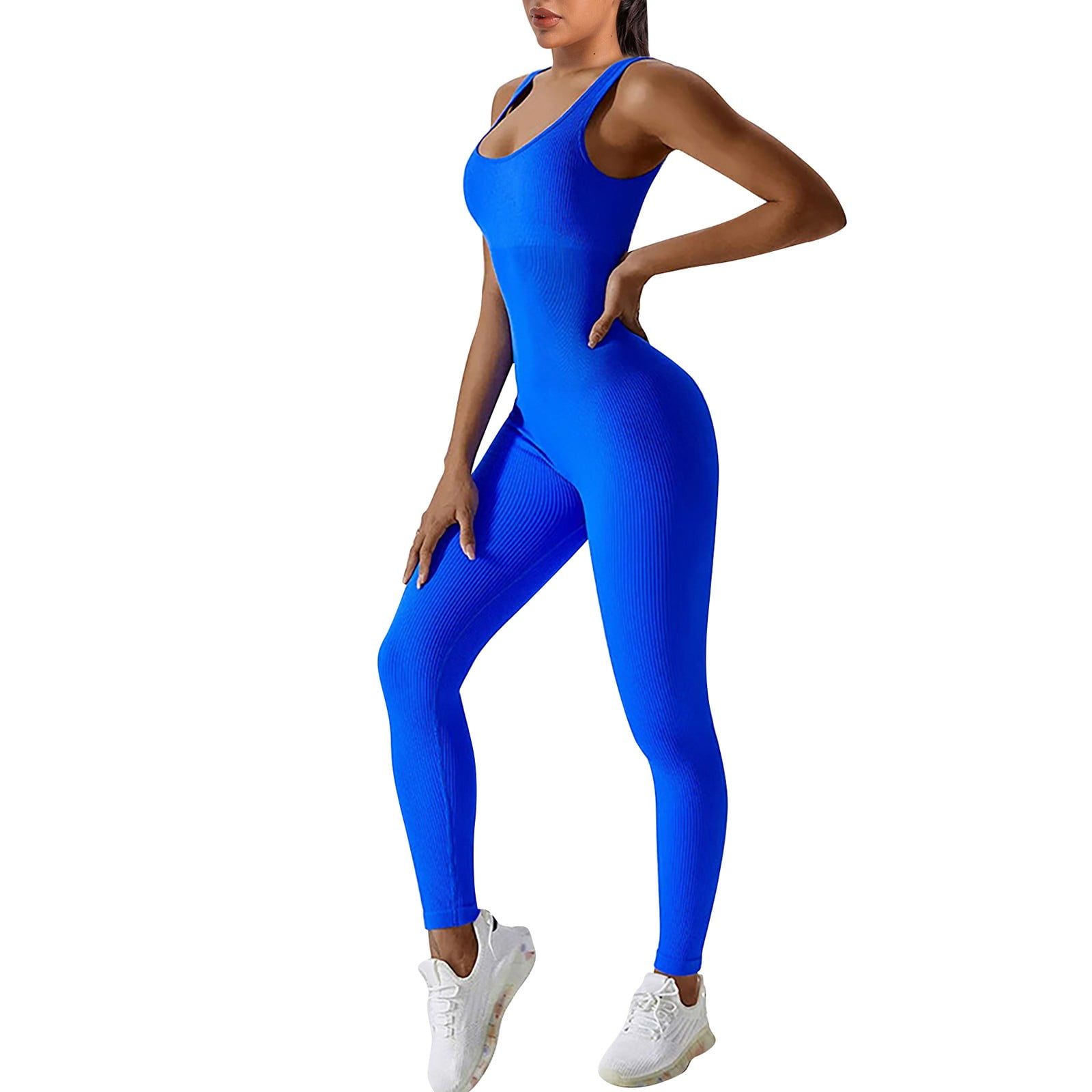 One Piece Butt Lifting Stripe Scoop Neck Sleeveless Rompersladies Solid Back Hip Slim Trousers
