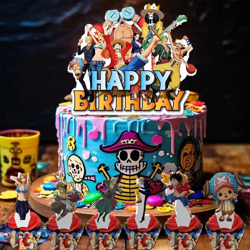 One Piece Cake Toppers Cupcake Toppers 25PCS, Birthday Party Decoration ...