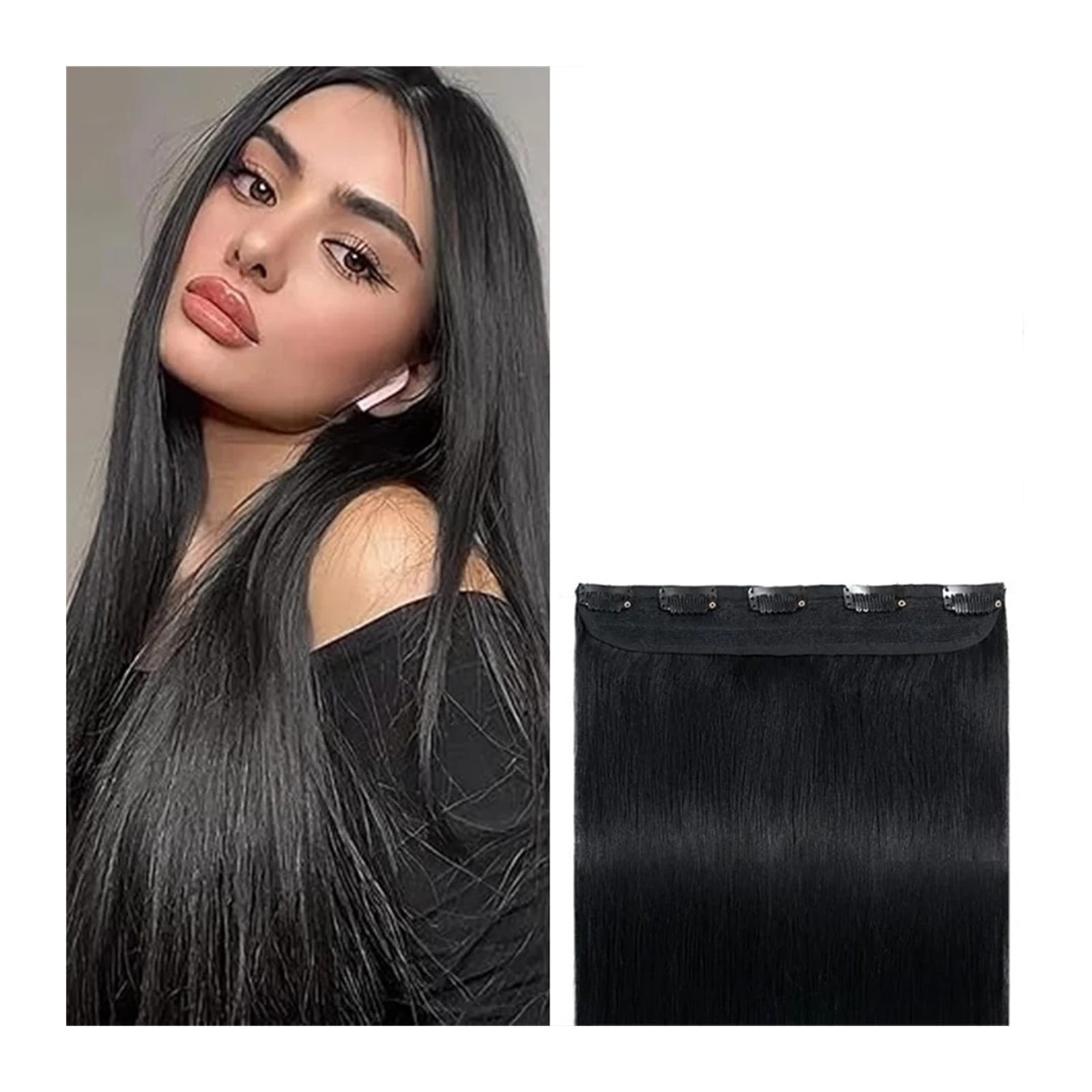 One Piece Clip in Hair Extensions Real Human Hair 3/4 Full Head Thicker ...