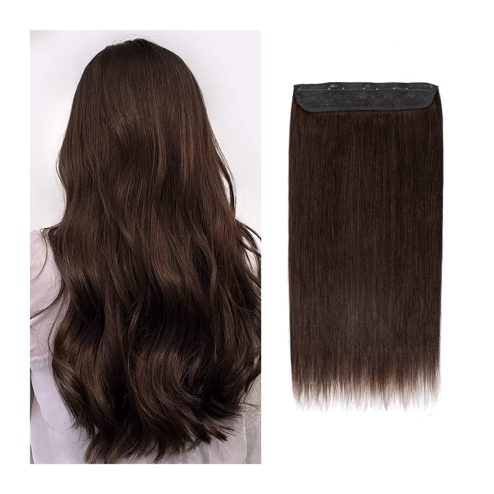 One Piece Clip in Hair Fish Line Hair Extensions Human Hair Dark Brown ...