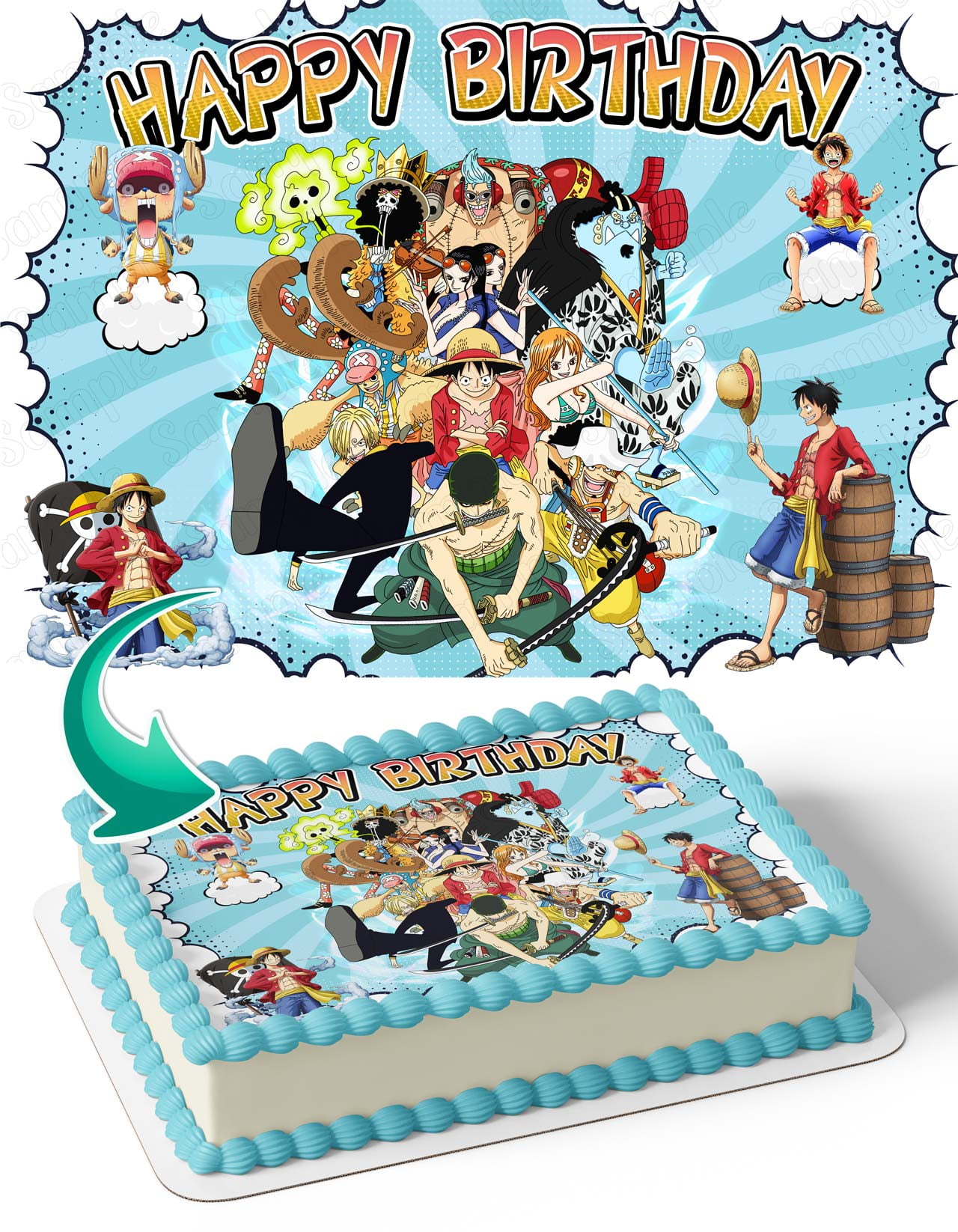 One Piece Crew Pirates Adventures Team Luffy P Edible Cake Image Topper ...