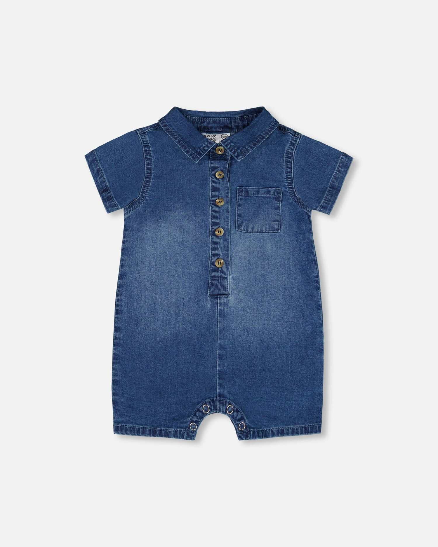 One-Piece Denim Romper Dark Denim Blue - Walmart.com