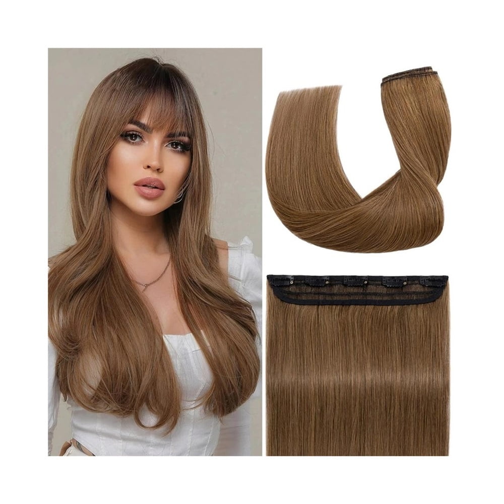 One-Piece Full Head Clip In Human Hair Extensions Light Brown Straight ...