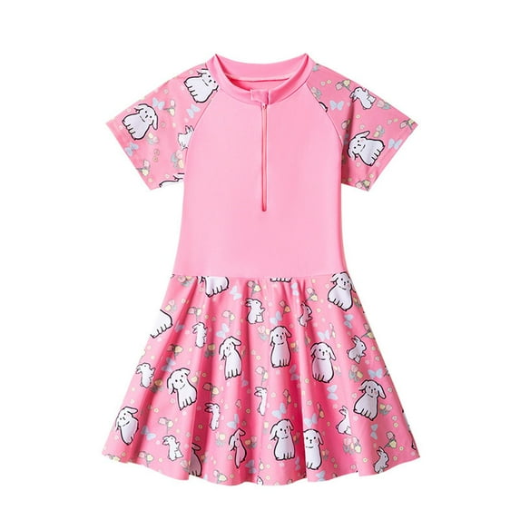 One Piece Girls Swimsuits Short Sleeve Cute Cartoon Printing Bathing ...