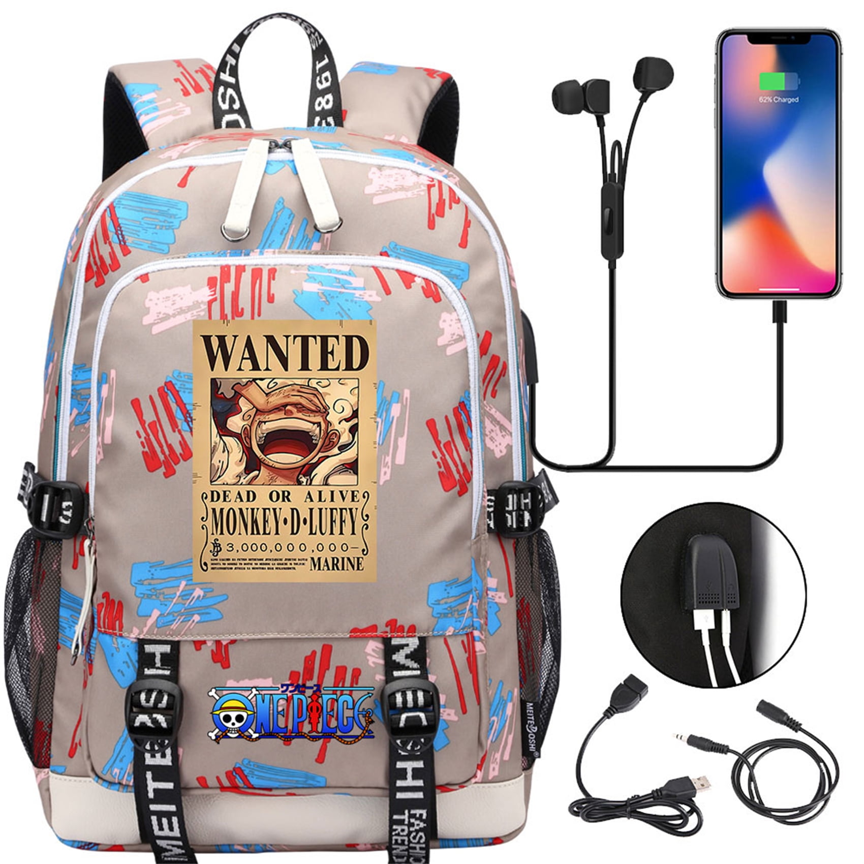 One Piece Graphic Backpack Nika Cute Bookbag for Student,Waterproof ...