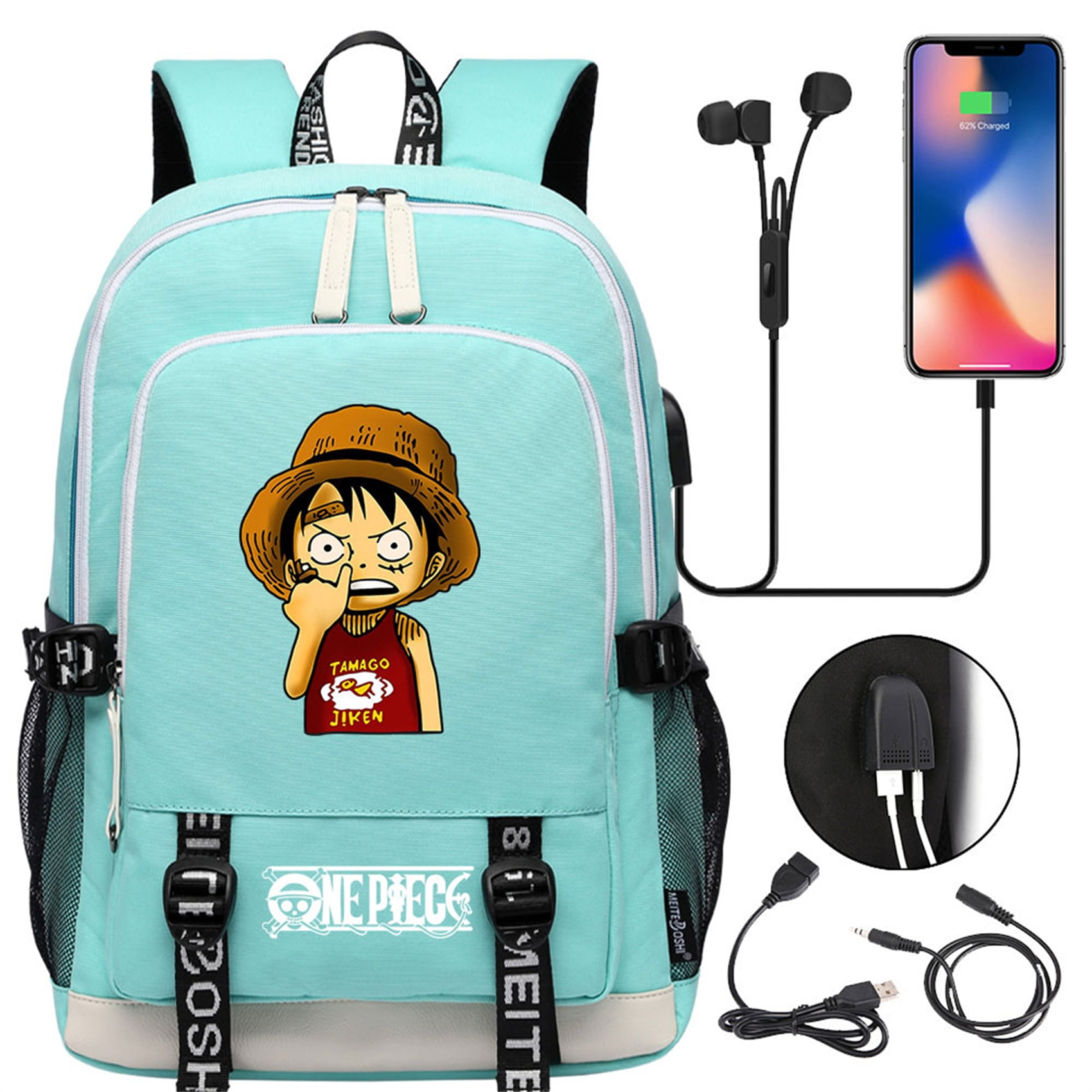One Piece Graphic Backpack with USB Charging Port-Student Back to ...