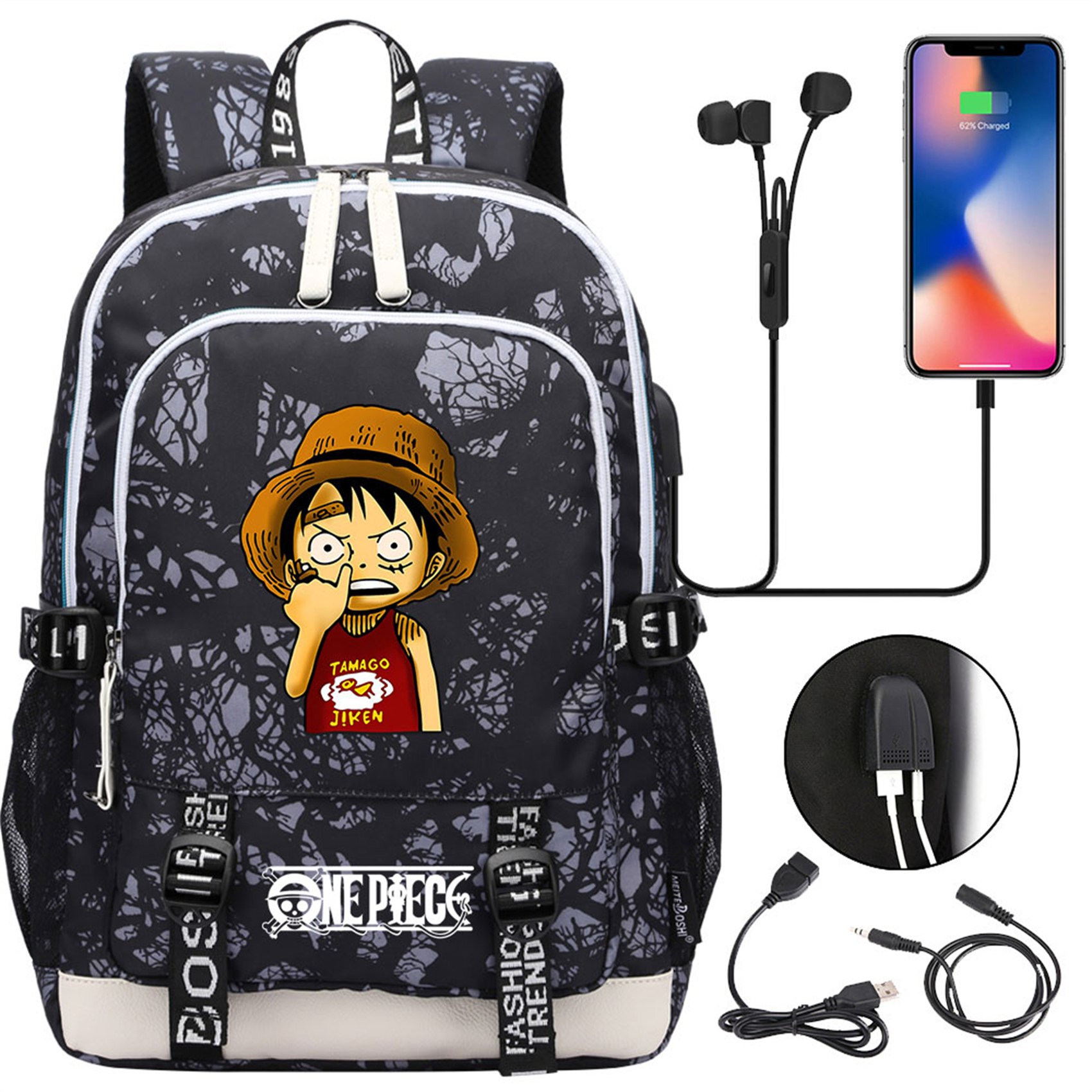 One Piece Graphic Backpack with USB Charging Port-Student Back to ...
