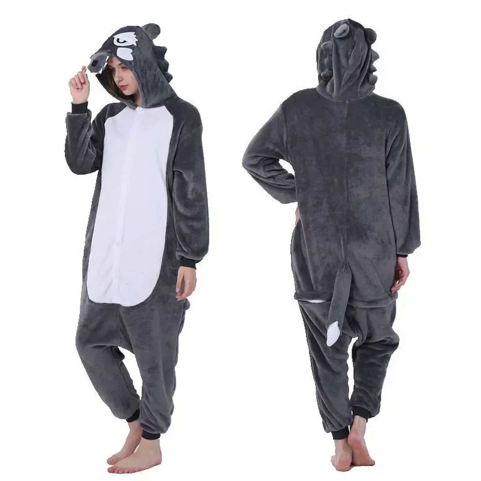 One Piece Hooded Pajamas Kigurumi Wolf Onesie Winter Flannel Overalls ...