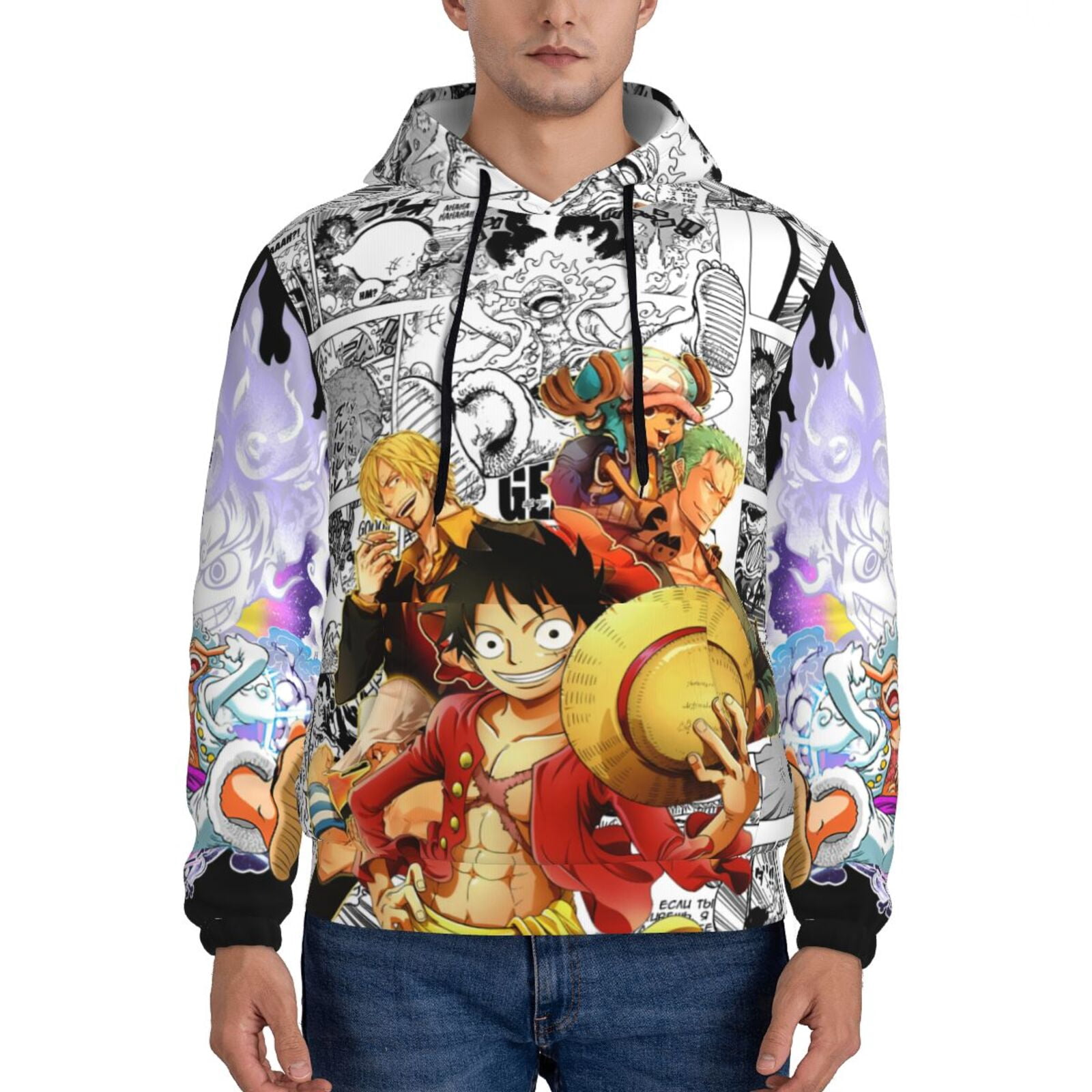 One-Piece Hoodie 3D Printing Graffiti Style One-Piece Anime Adult Black ...
