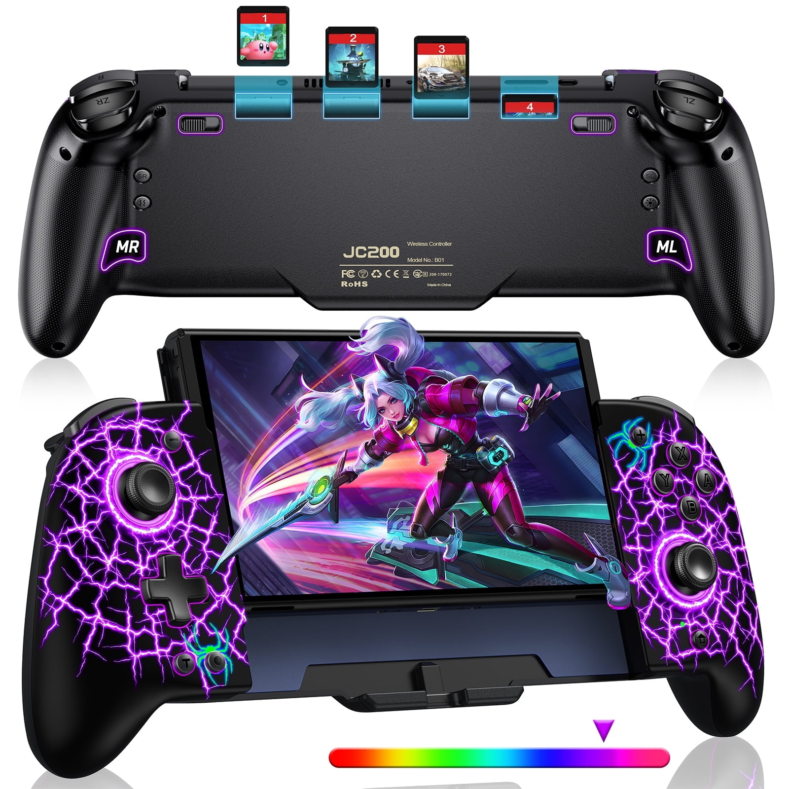 One-Piece Joypad Controller for Nintendo Switch/OLED with RGB Programmable, Turbo, Vibrations ...