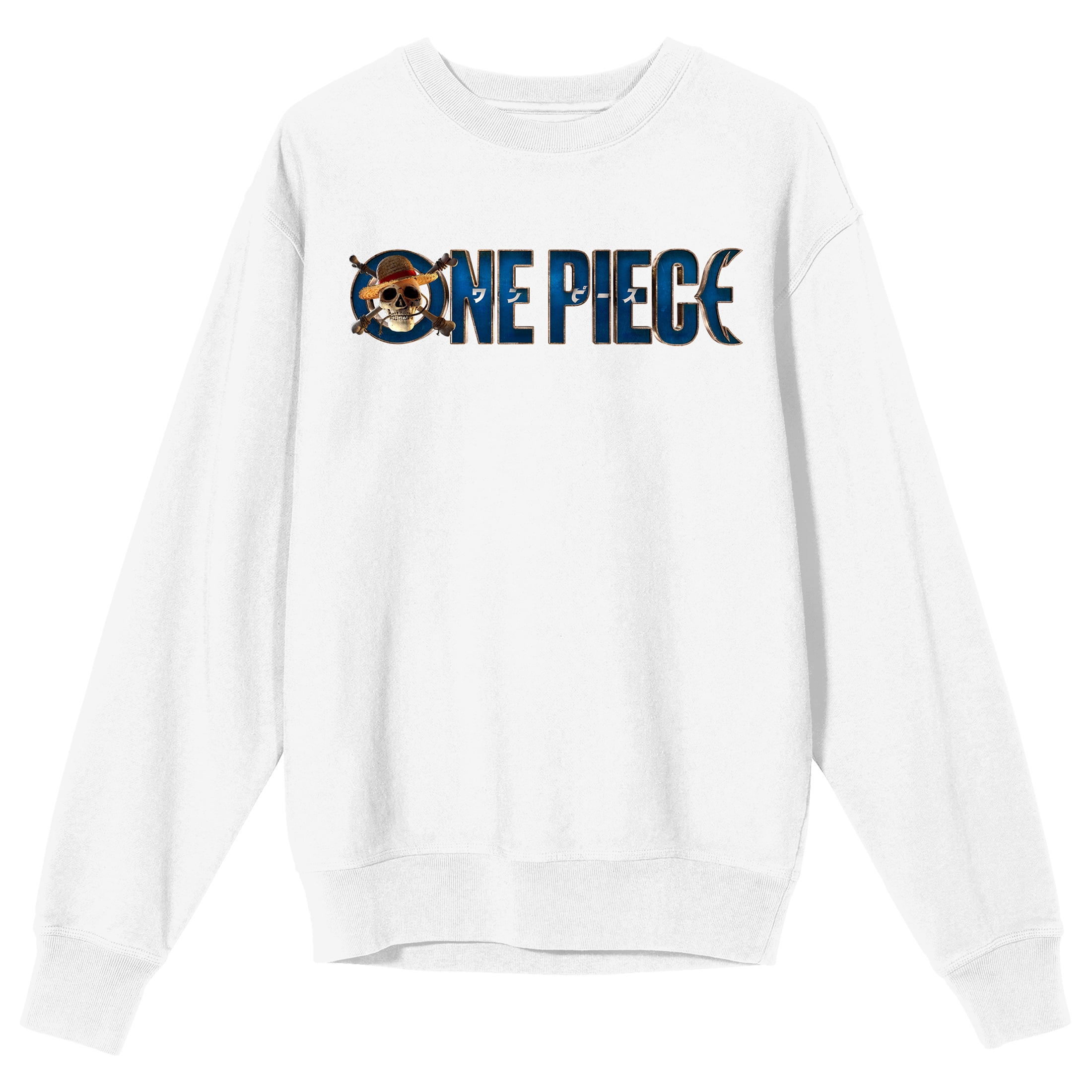 One Piece (Live Action) Title Logo Adult White Crew Neck Sweatshirt-XXL ...