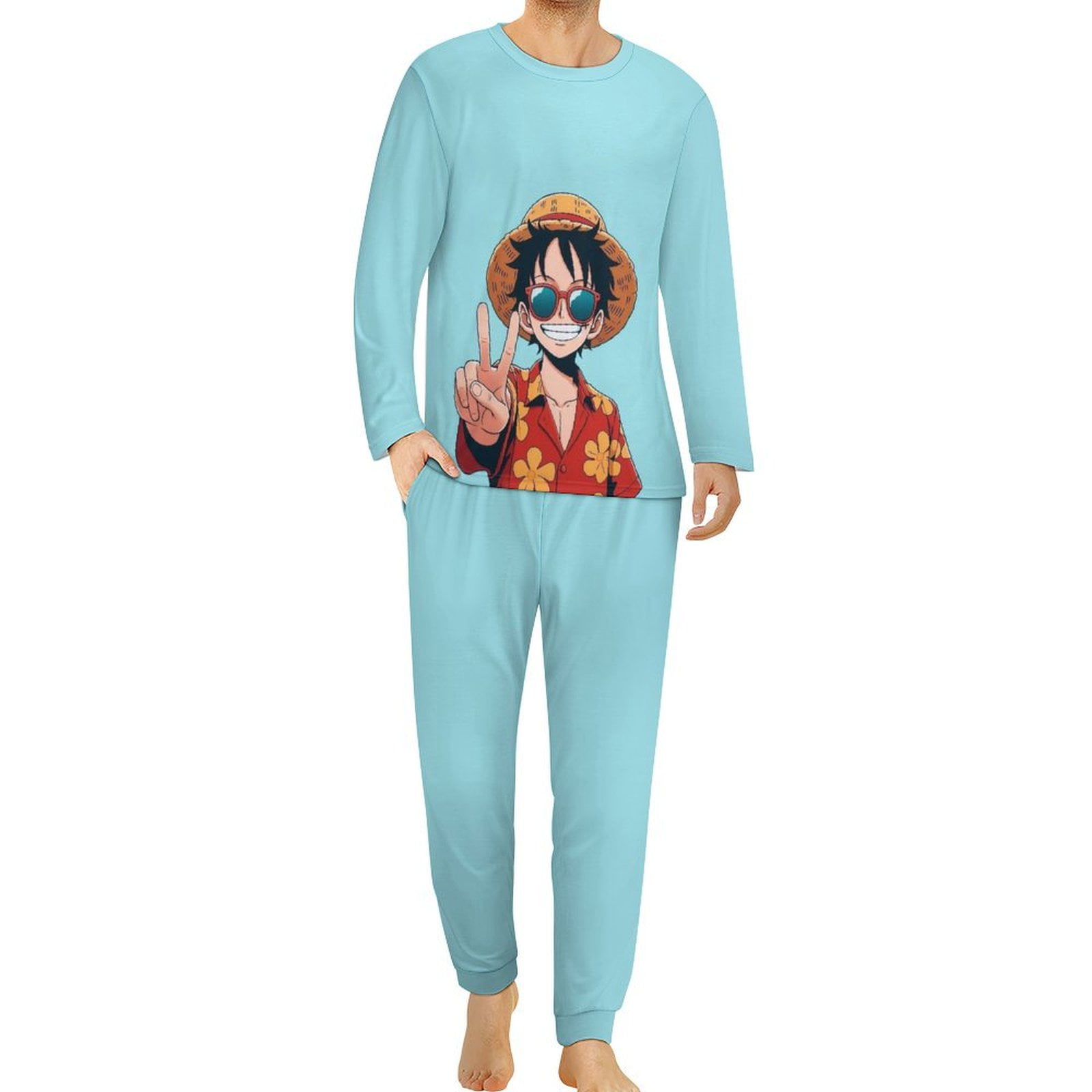 One Piece Luffy Men's Long Sleeve Pajama，Soft Sleepwear Pjs Long for ...
