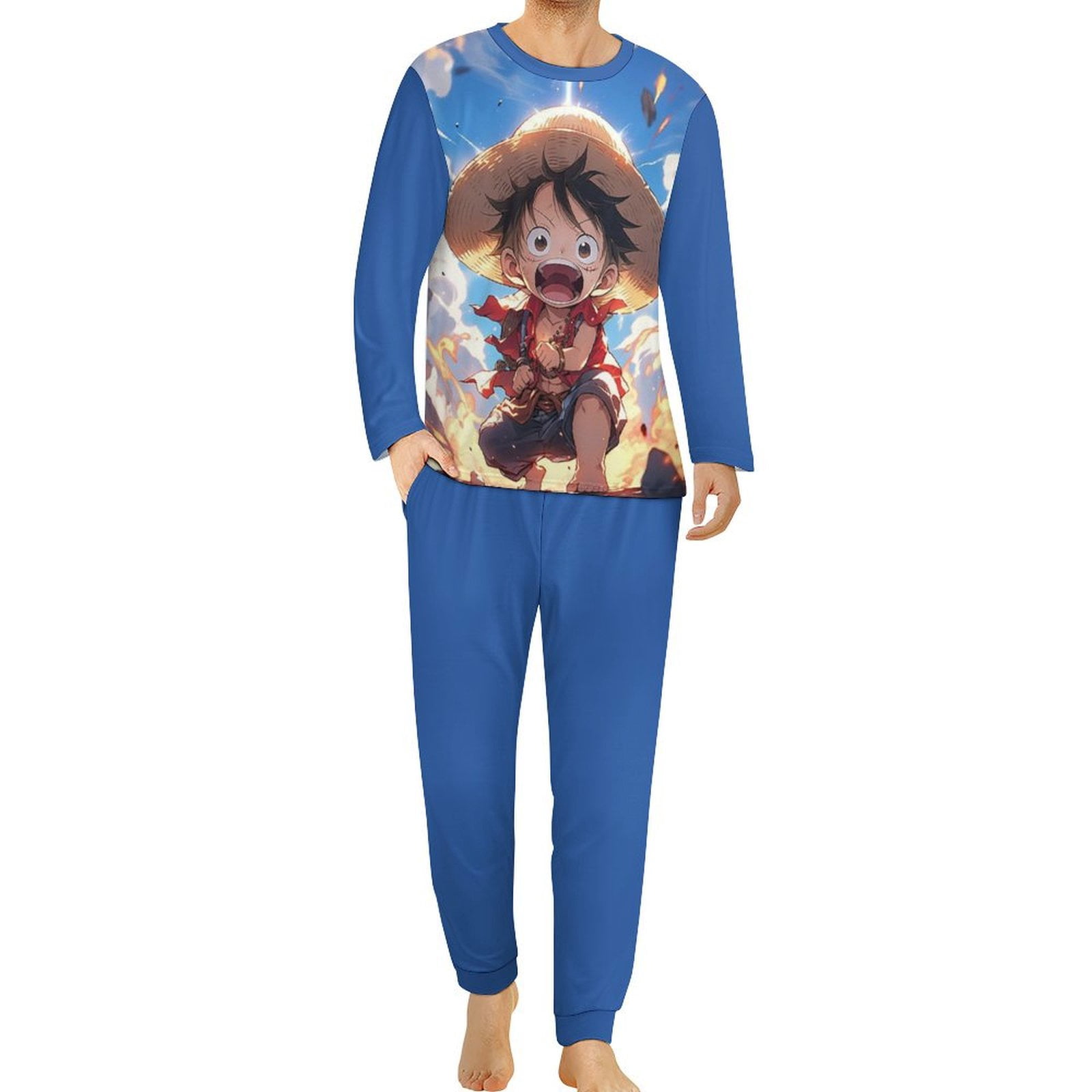 One Piece Luffy Men's Long Sleeve Pajama，Soft Sleepwear Pjs Long for ...