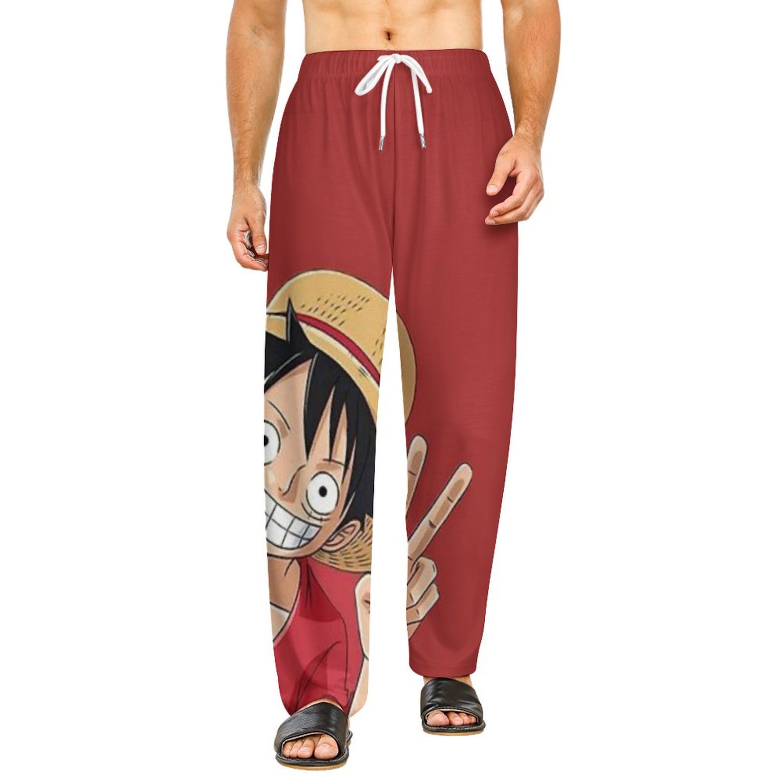 One Piece Luffy Men's elastic waist straight leg pajama pants 5XL ...