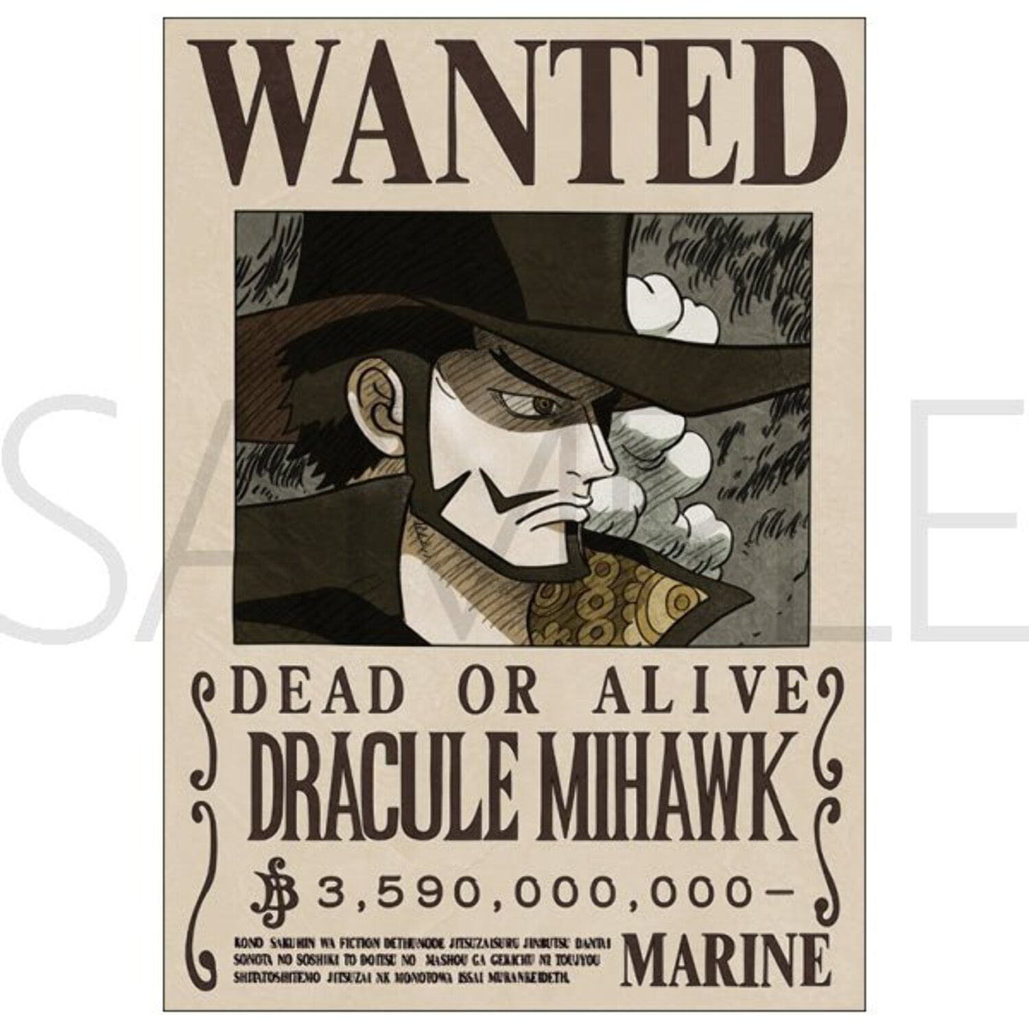 [One Piece] Mihawk 3.5B Official Japan Mugiwara Wanted Poster 42x30cm ...