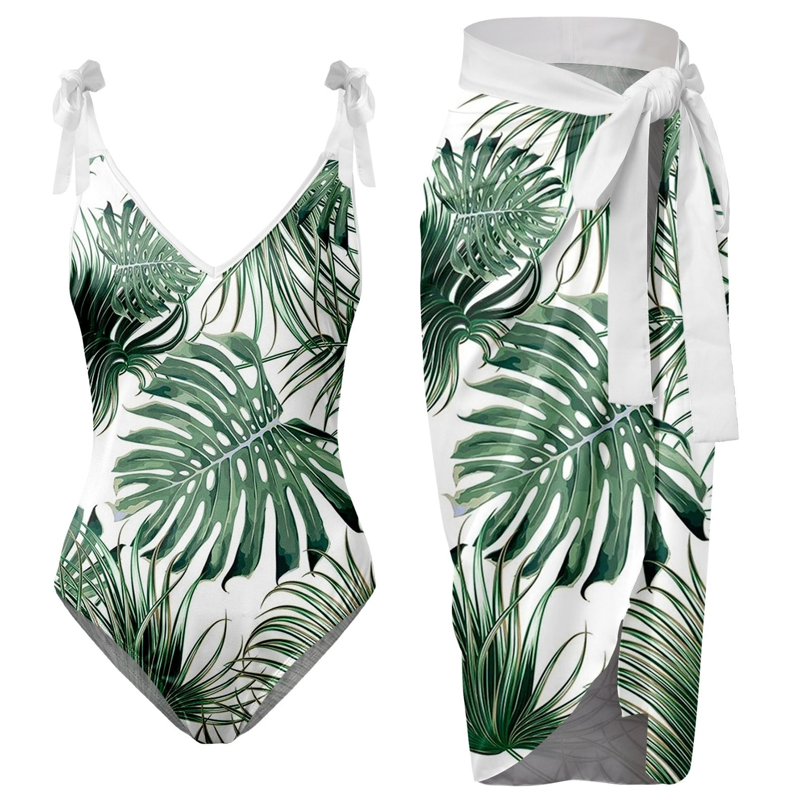 One Piece Monokini For Women Stylish Flower Printed V Neck Skirt Sets
