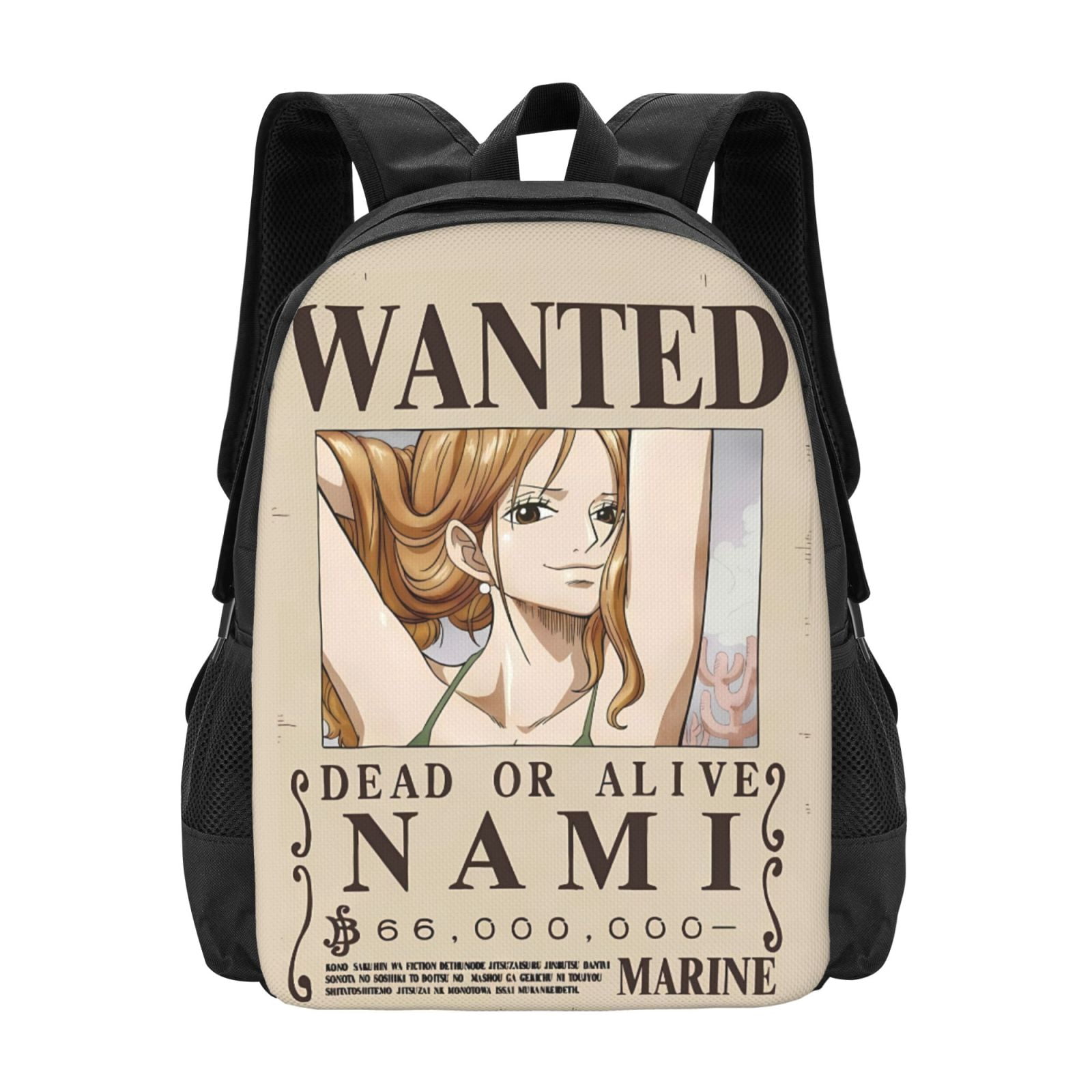 One Piece Nami Wanted Poster Large Capacity Black Backpack With Double ...