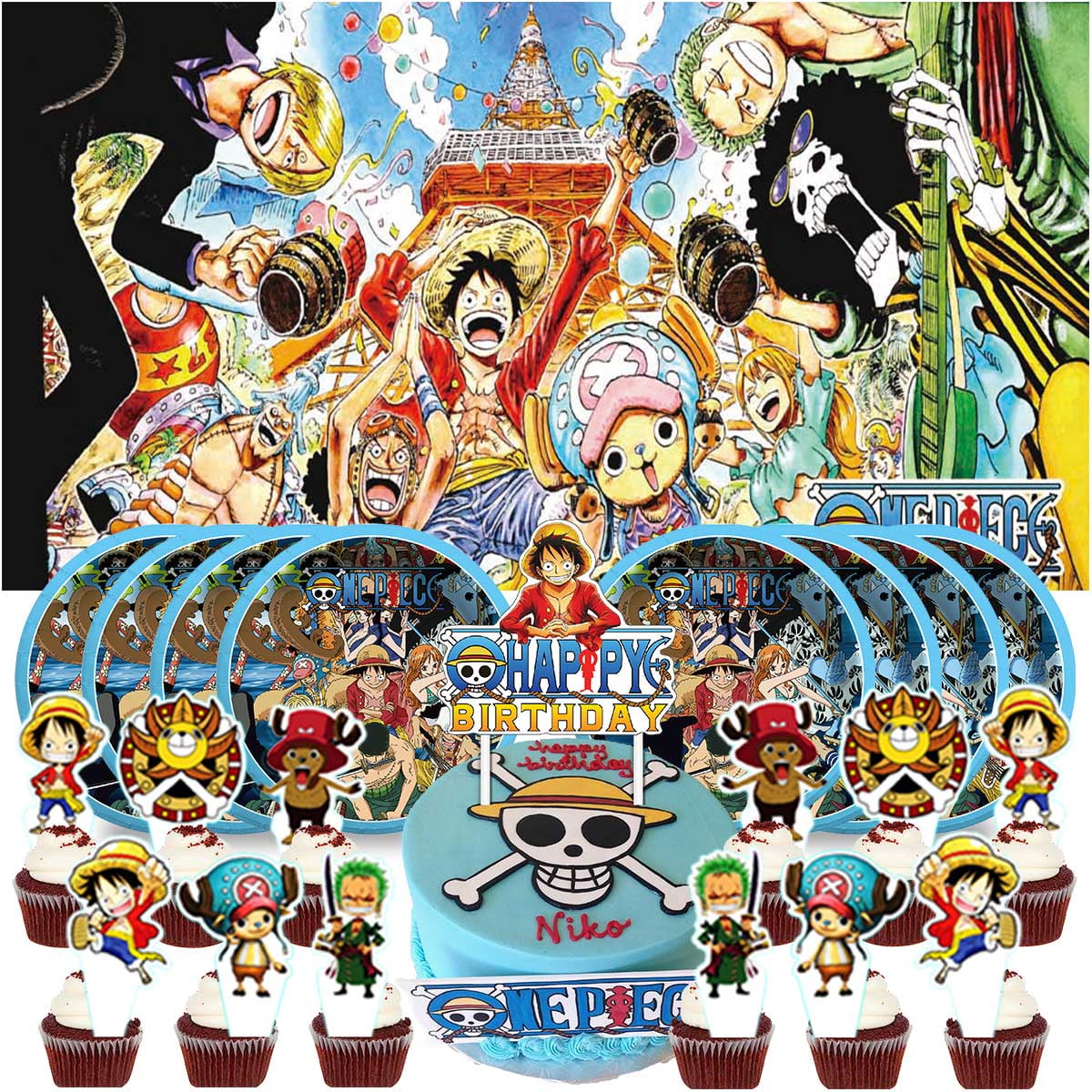 One Piece Party Supplies Decor Backdrop Plates Background Cake Topper ...