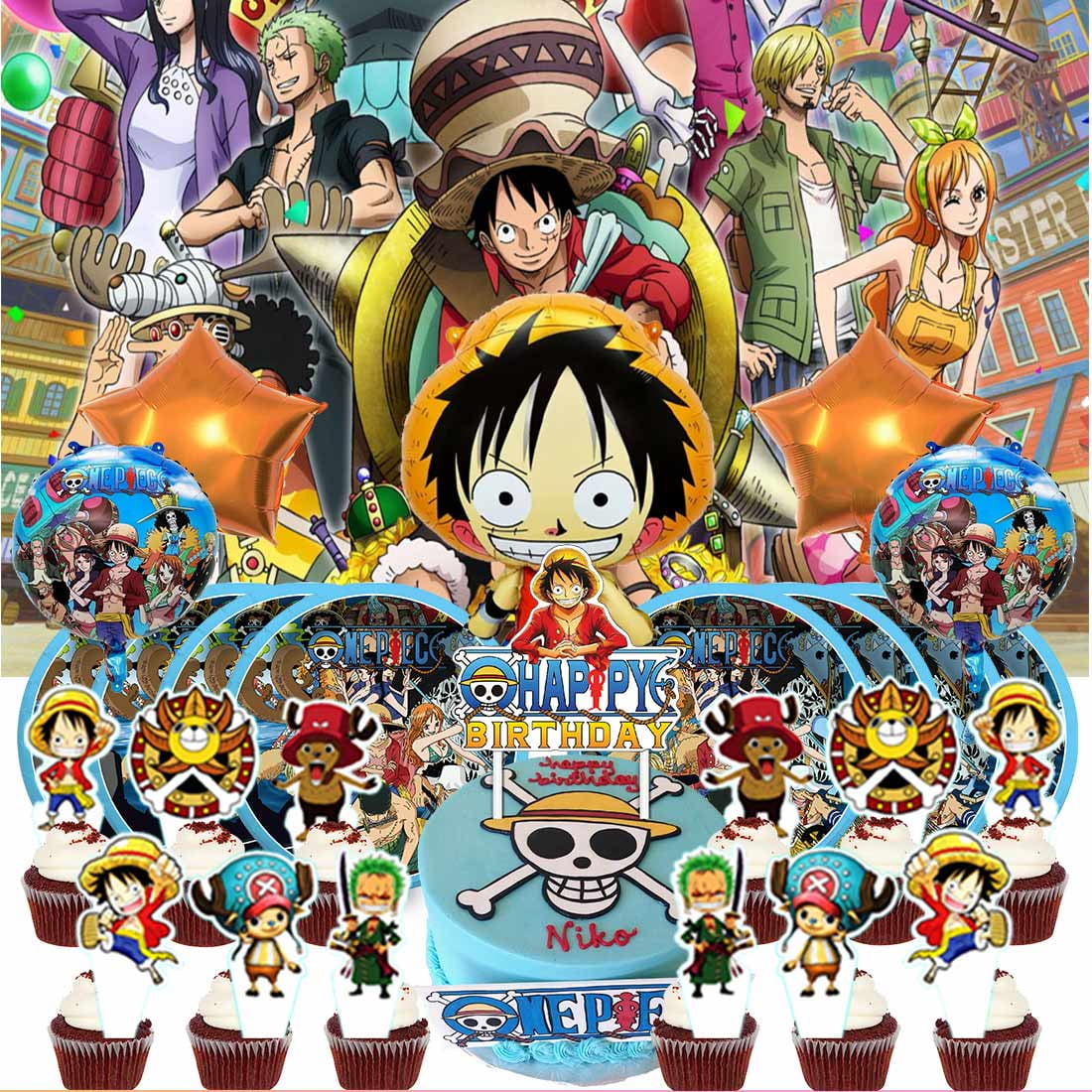 One Piece Party Supplies Decor Tableware Backdrop Banner Cake Topper ...
