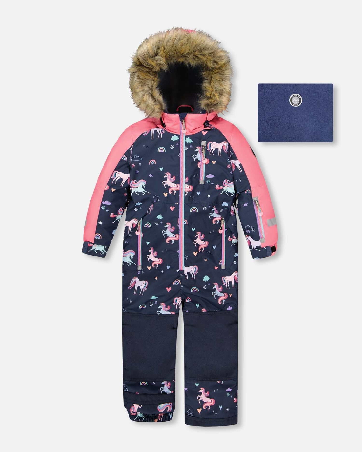 One-Piece Play Snowsuit Navy Unicorn Print - Walmart.com