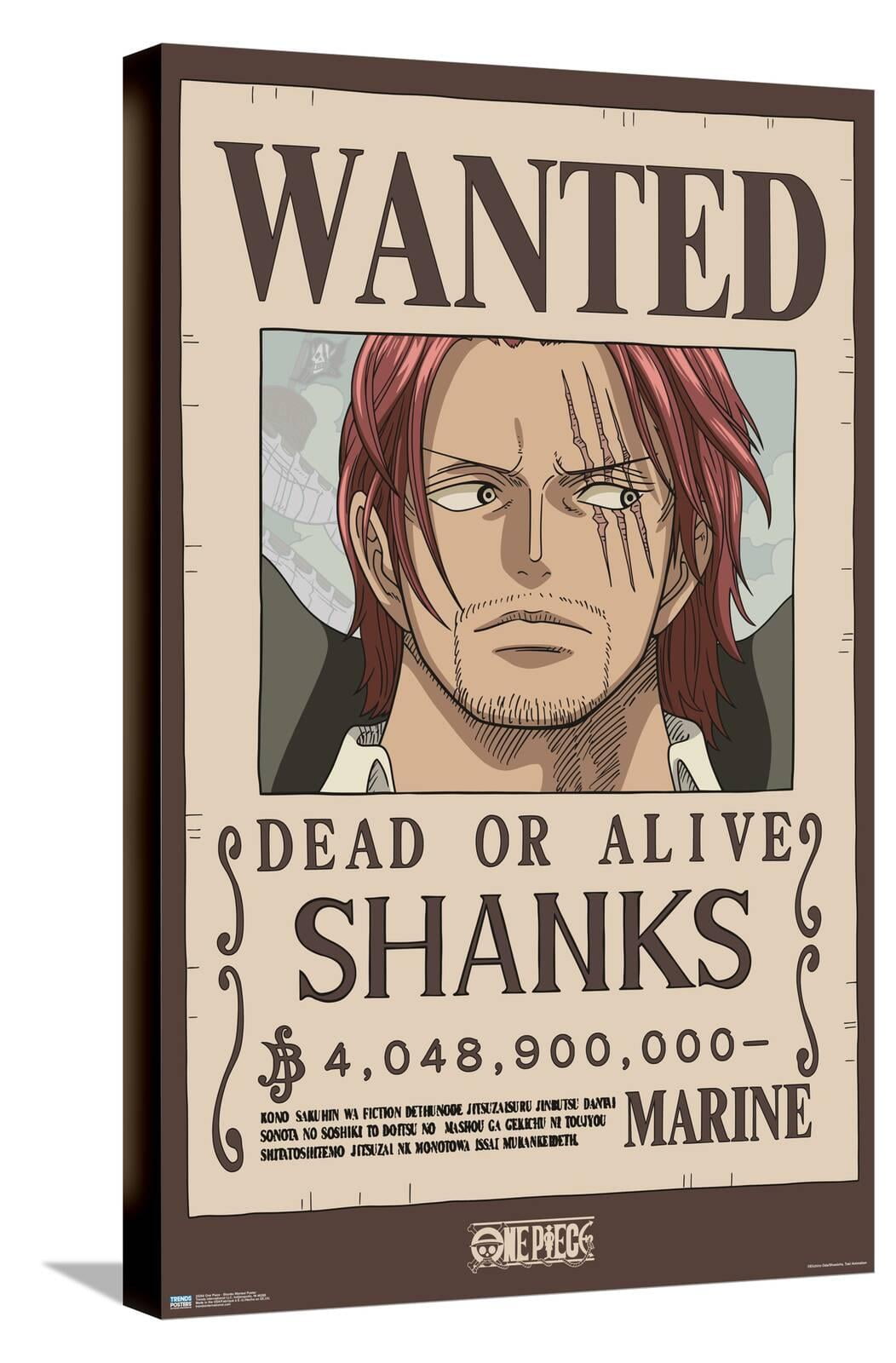 One Piece - Shanks Wanted Poster Canvas Wall Poster, 14.725" x 22.375 ...