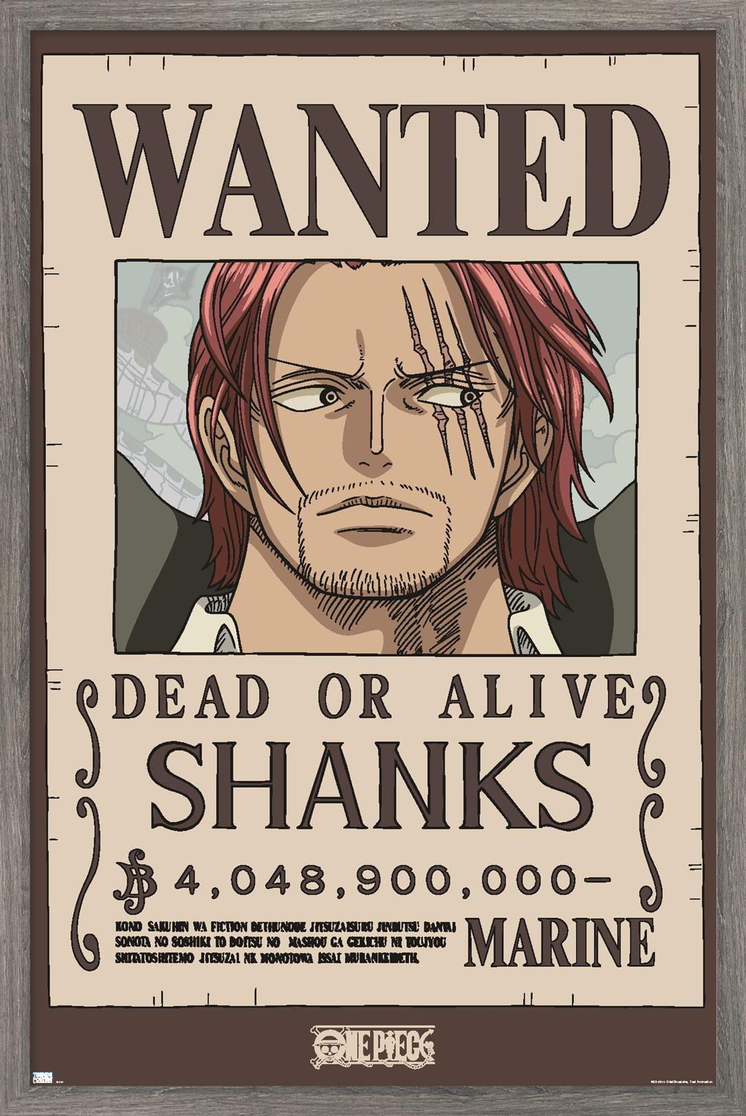 One Piece - Shanks Wanted Poster Wall Poster, 14.725" x 22.375" Framed ...