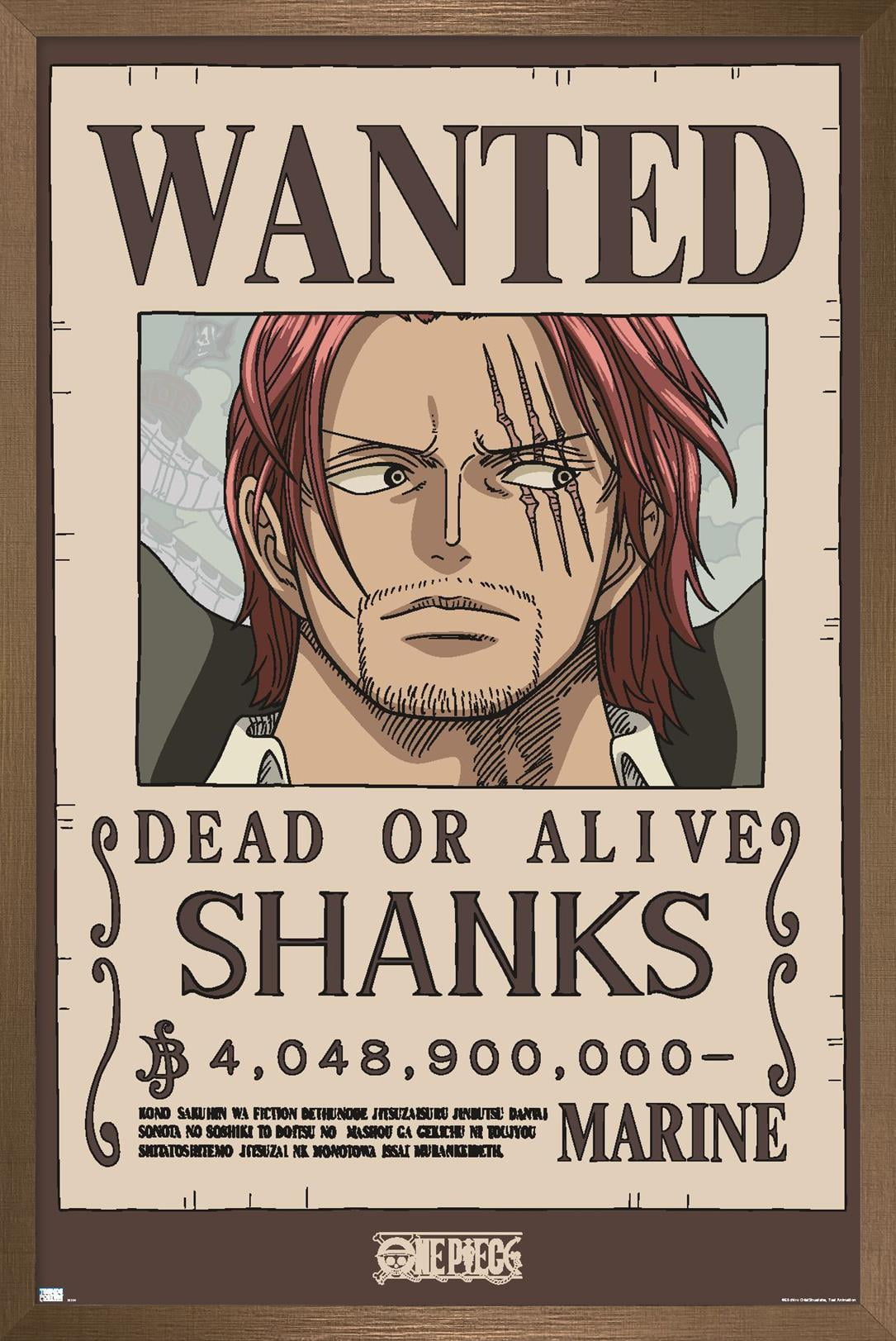 One Piece - Shanks Wanted Poster Wall Poster, 22.375" x 34" Framed ...