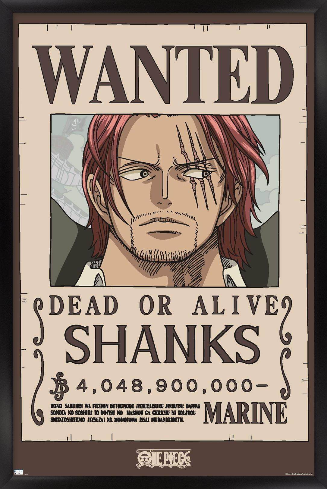 One Piece - Shanks Wanted Poster Wall Poster, 22.375" x 34" Framed ...