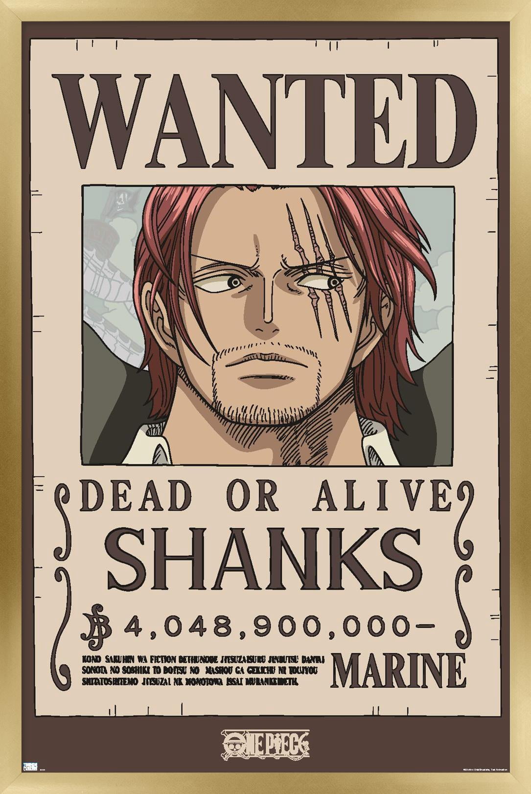 One Piece - Shanks Wanted Poster Wall Poster, 22.375" x 34" Framed ...