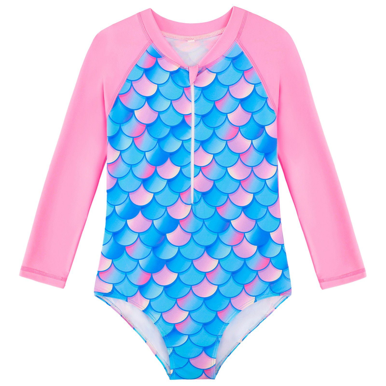 One-Piece Sunscreen Long-Sleeved Swimsuit For Girls Blue 10-12Y ...