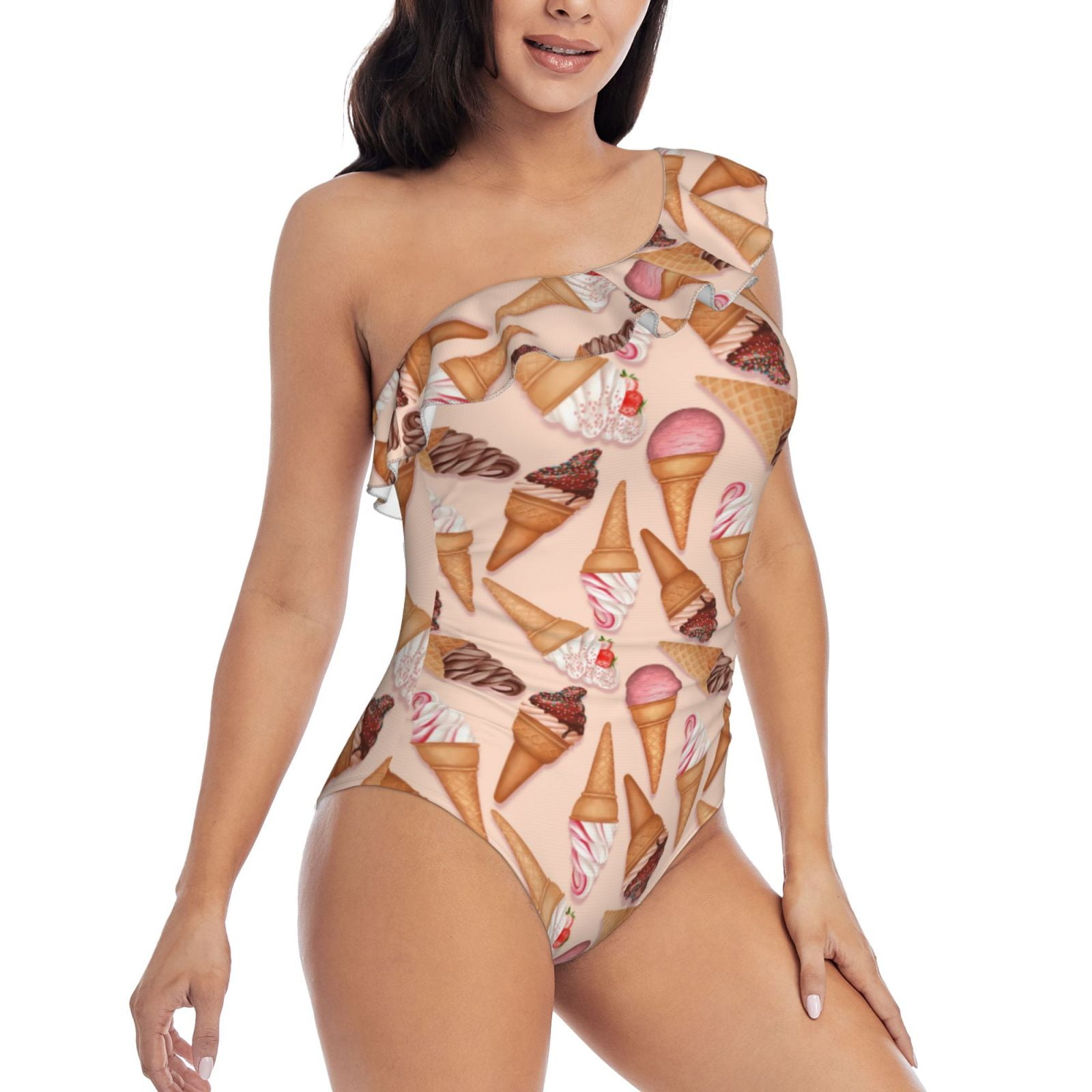 One Piece Swim Suits for Women 2024 - Ice Cream No.J9012 Ruffle Bathing Suit for Women Tummy ...
